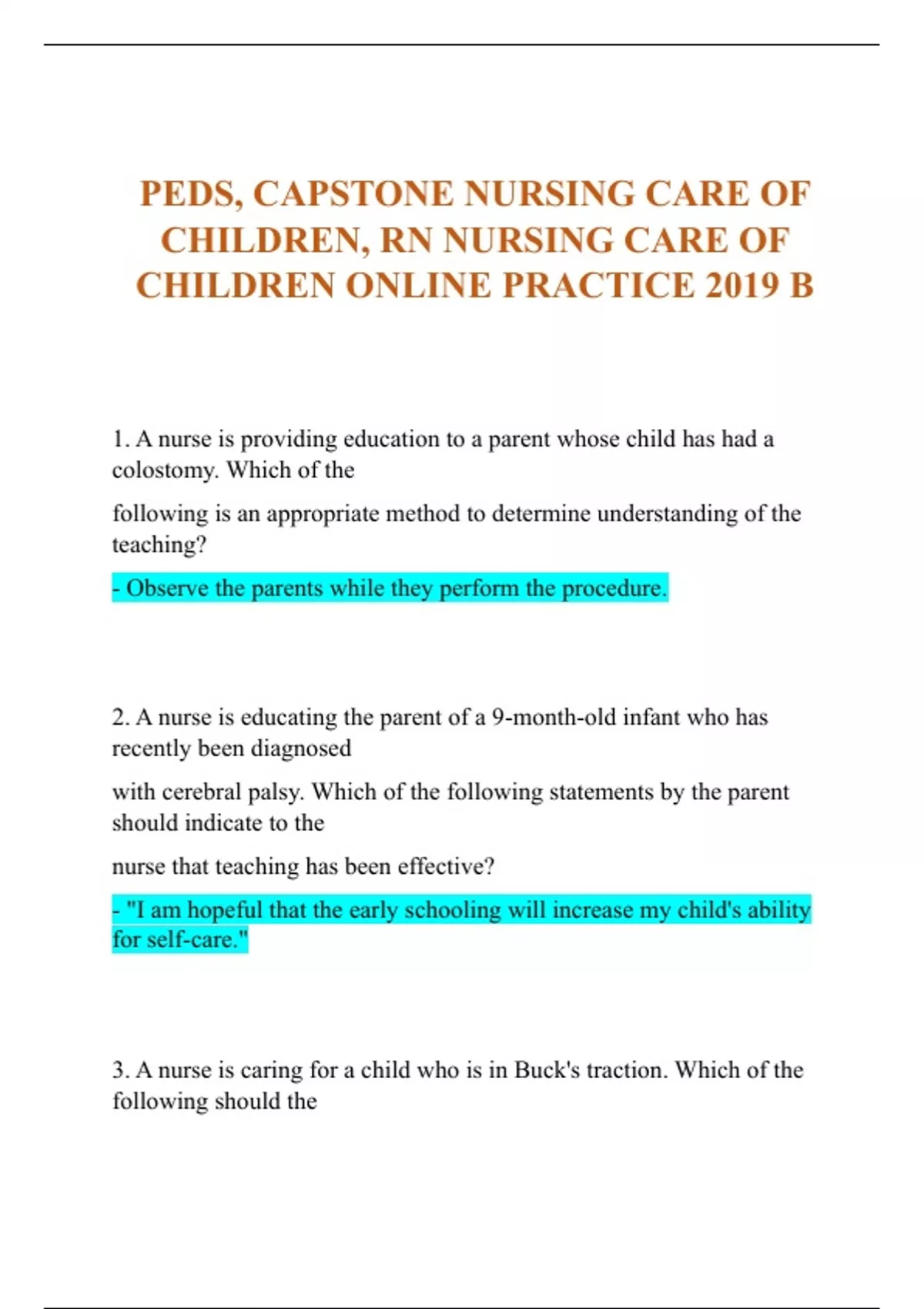 PEDS, CAPSTONE NURSING CARE OF CHILDREN, RN NURSING CARE OF CHILDREN ...