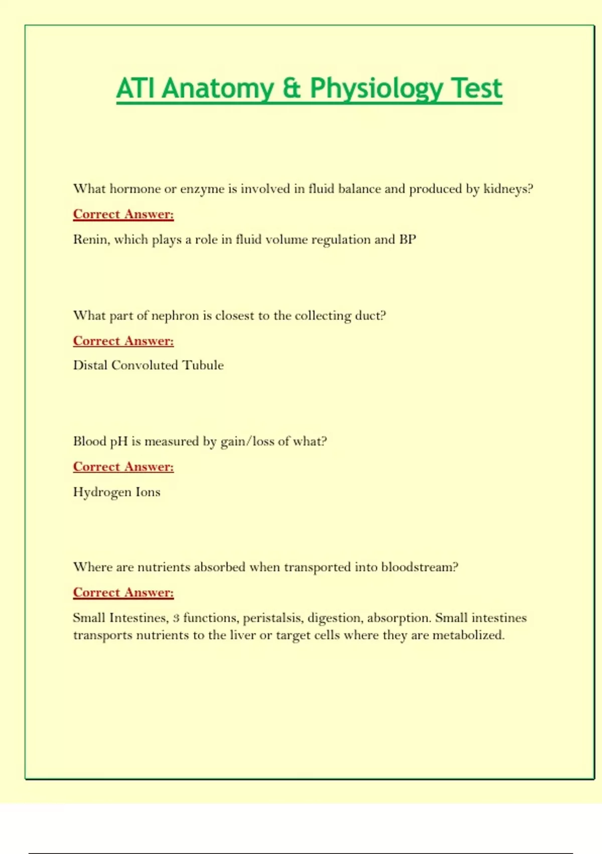 ATI Anatomy & Physiology Test - ATI Course - Stuvia UK