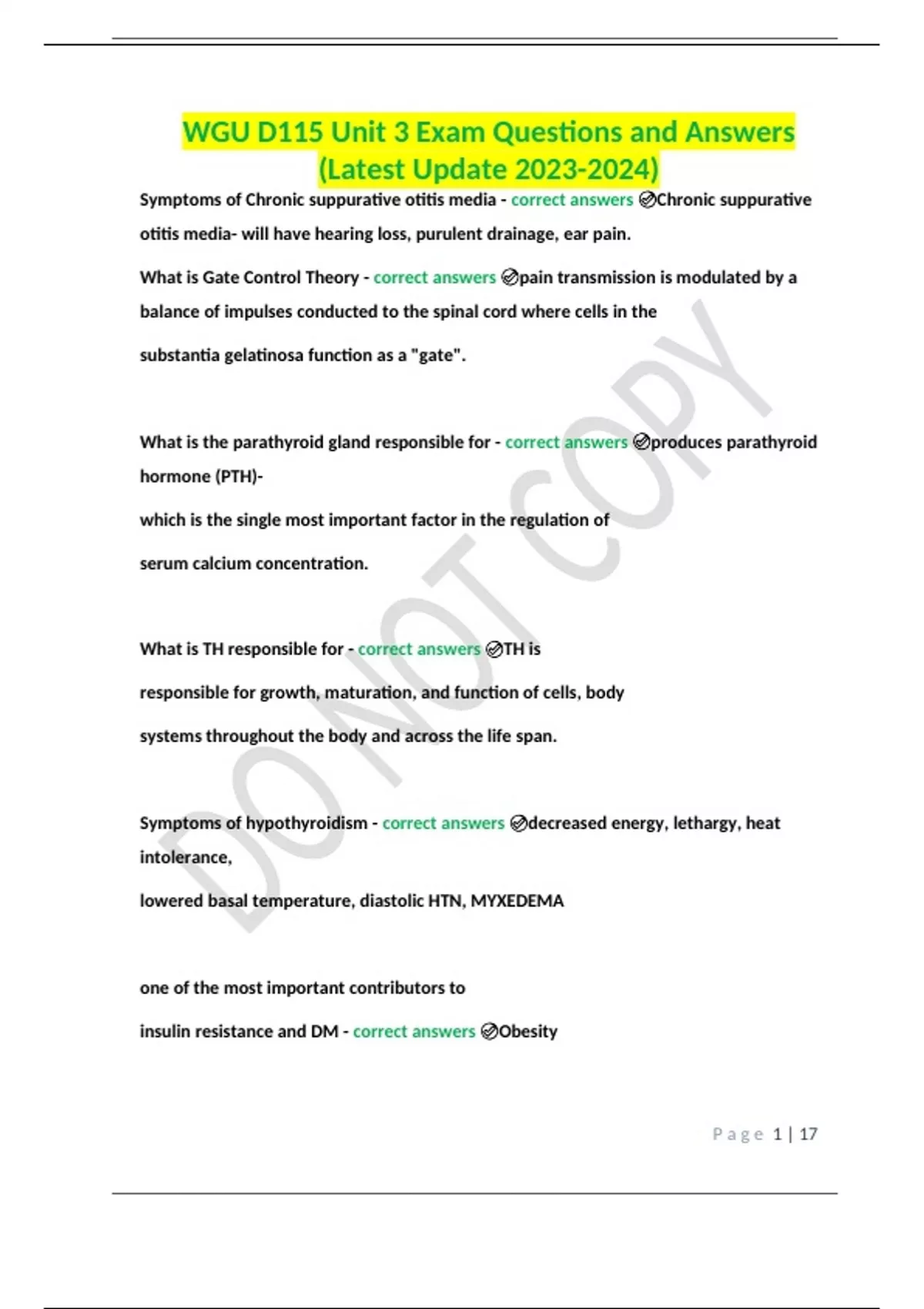 WGU D115 Unit 3 Exam Questions and Answers (Latest Update ) - WGU D115 ...