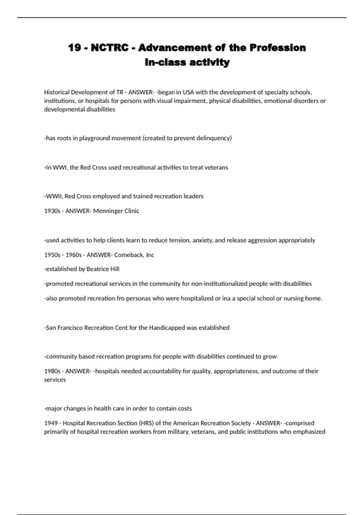 19 - NCTRC - Advancement of the Profession In-class activity - NCTRC ...