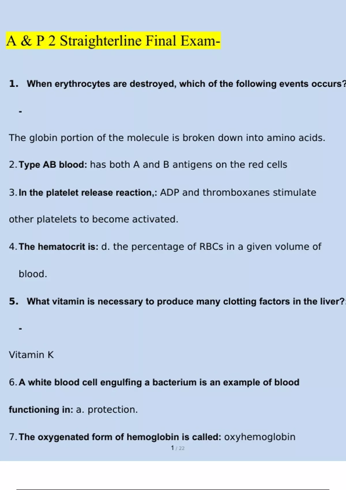 A & P 2 Straighterline Final Exam Questions and Answers ...