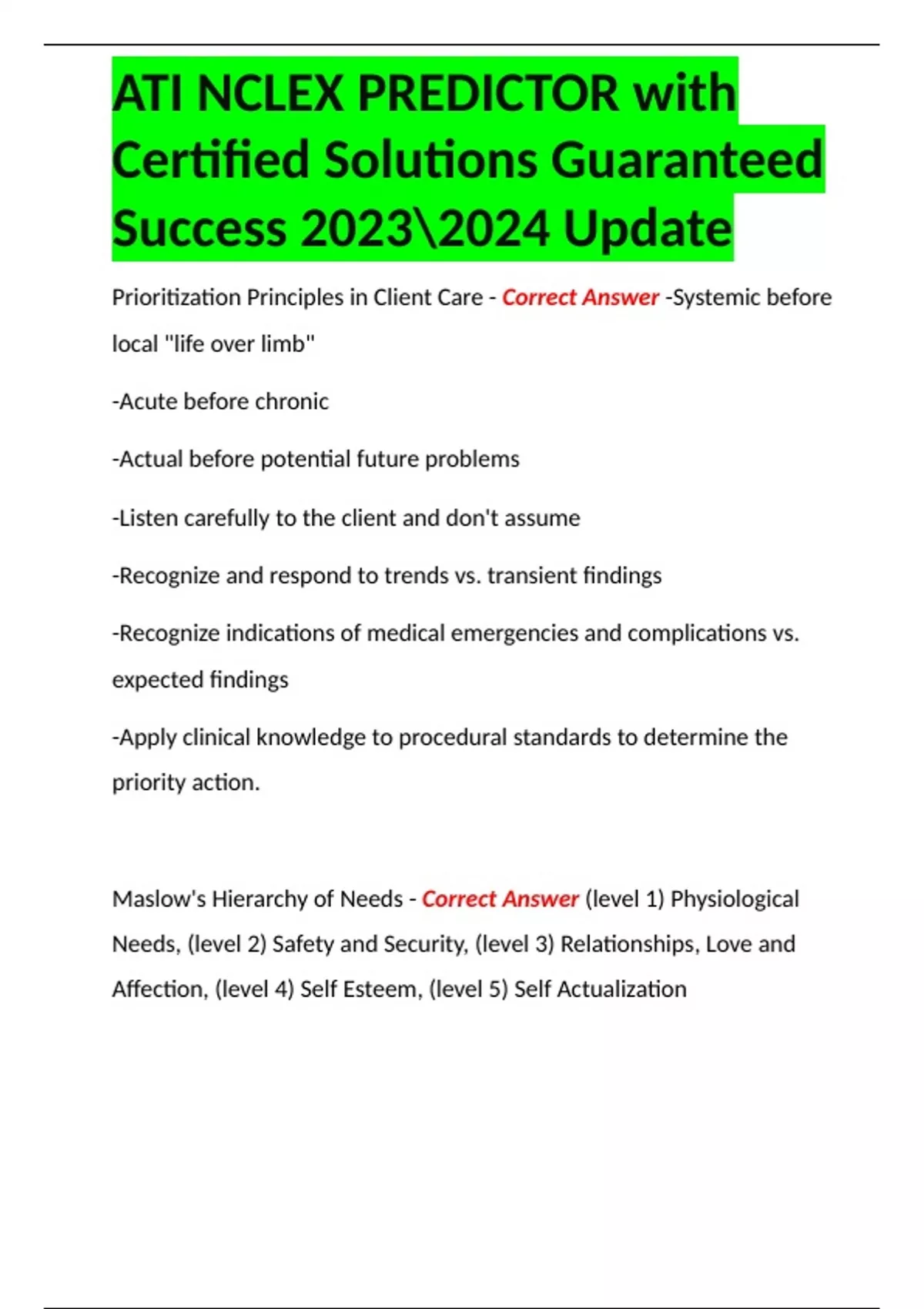 ATI NCLEX PREDICTOR with Certified Solutions Guaranteed Success Update ...