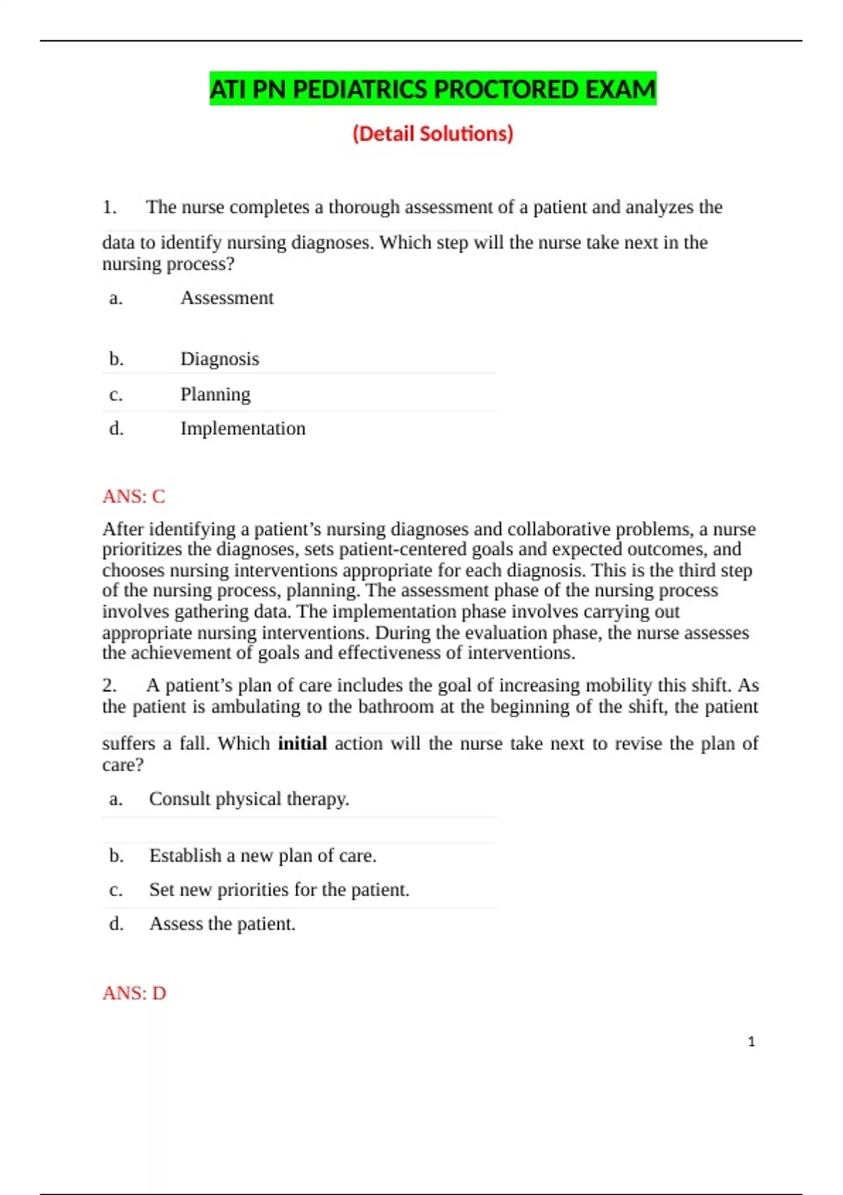 ATI PN PEDIATRICS PROCTORED EXAM (Detail Solutions) - HSA - Health ...
