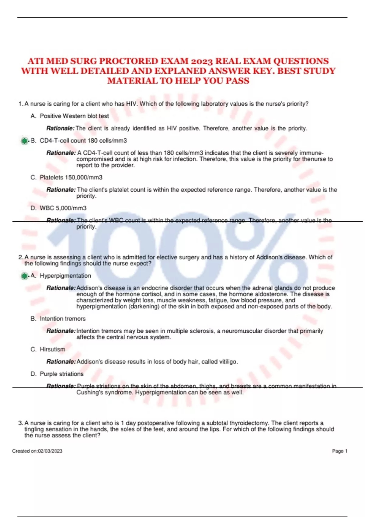 ATI MED SURG PROCTORED EXAM 2023 REAL EXAM QUESTIONS WITH WELL DETAILED ...