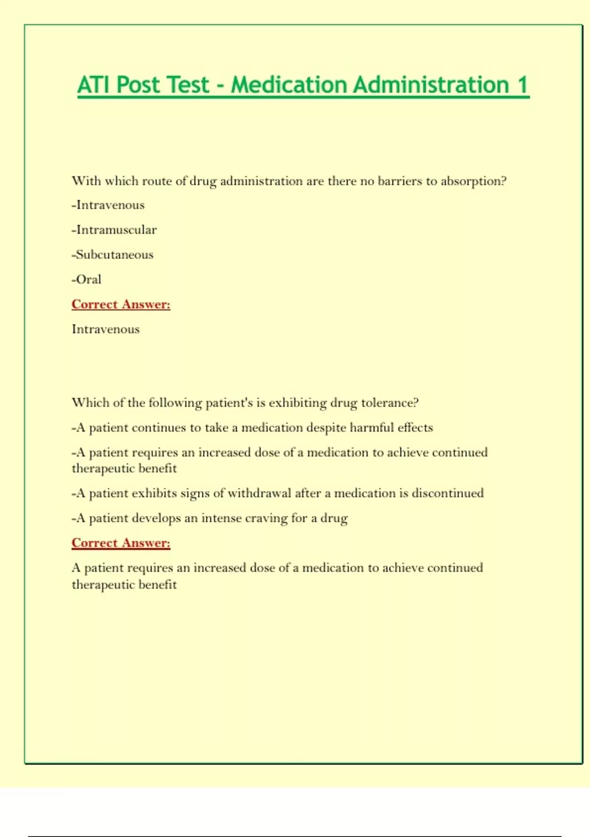 ATI Post Test - Medication Administration 1 - ATI Course - Stuvia US
