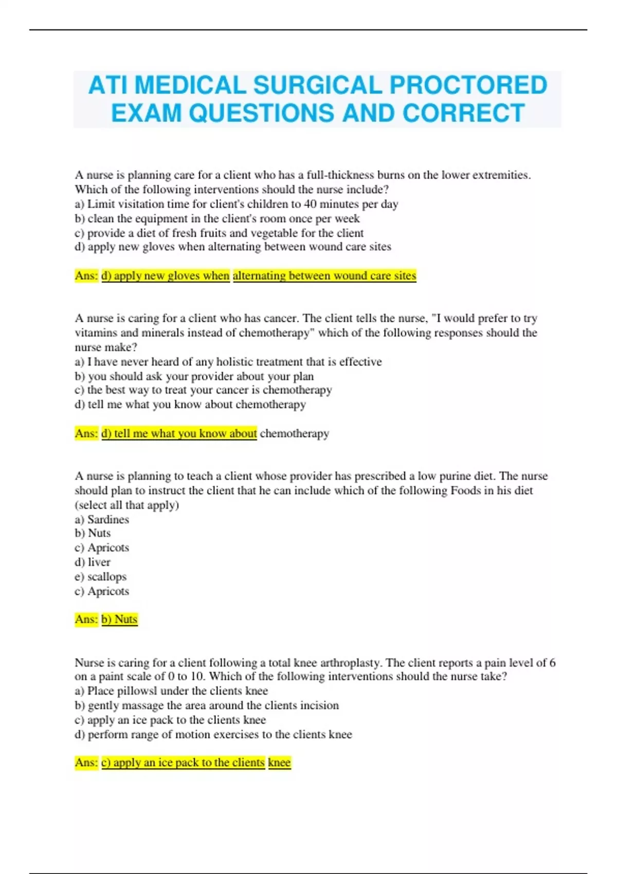 ATI MEDICAL SURGICAL PROCTORED LATEST EXAM QUESTIONS AND CORRECT 2024 ...