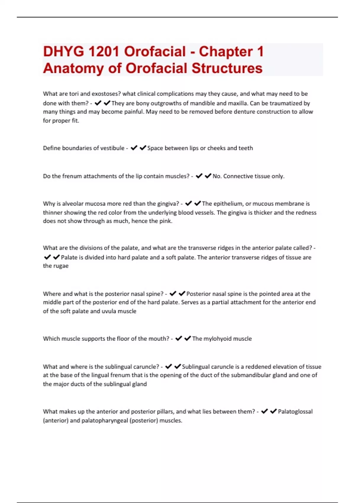 DHYG 1201 Orofacial - Chapter 1 Anatomy of Orofacial Structures Exam ...