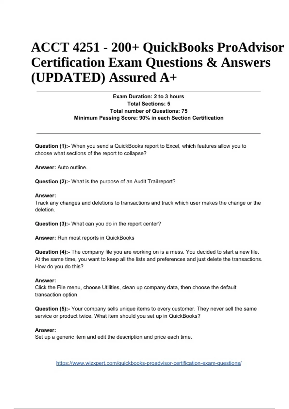ACCT 4251 - 200+ QuickBooks ProAdvisor Certification Exam Questions ...