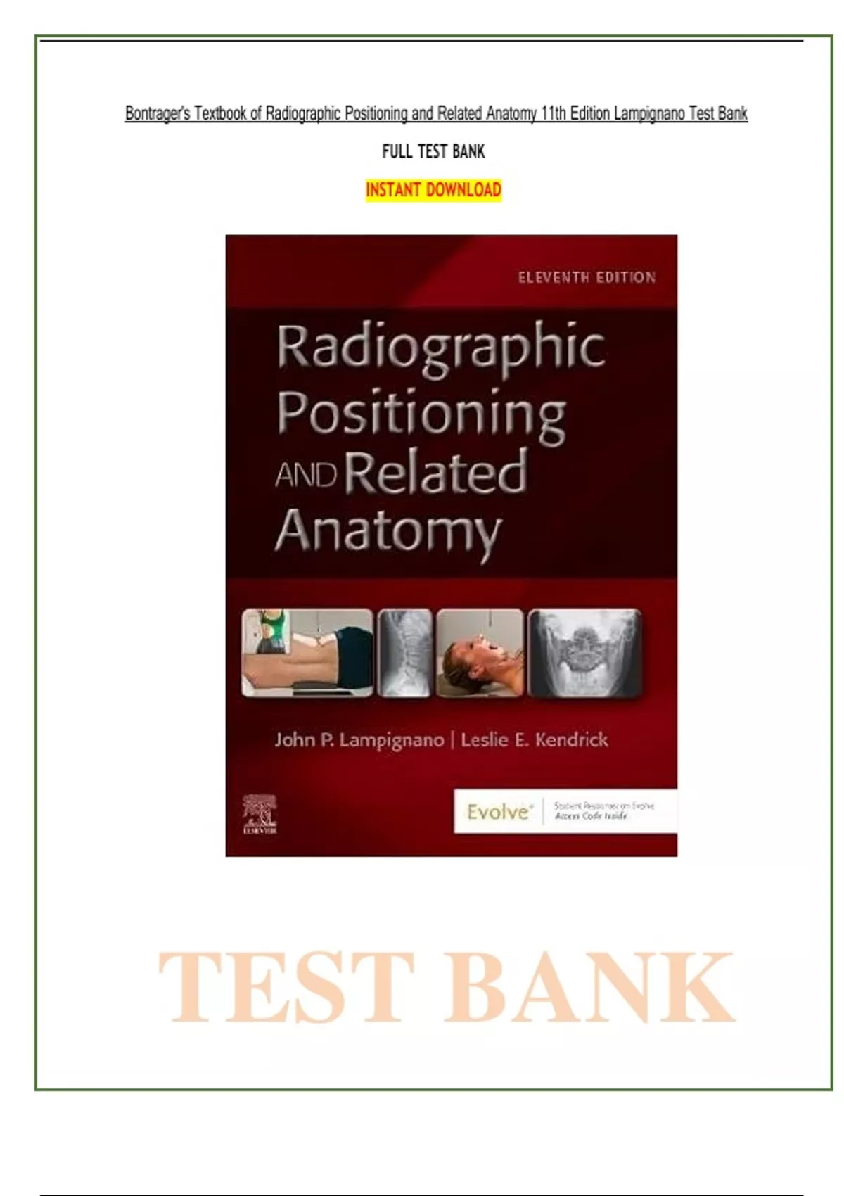 Test Bank for Textbook of Radiographic Positioning and Related Anatomy ...