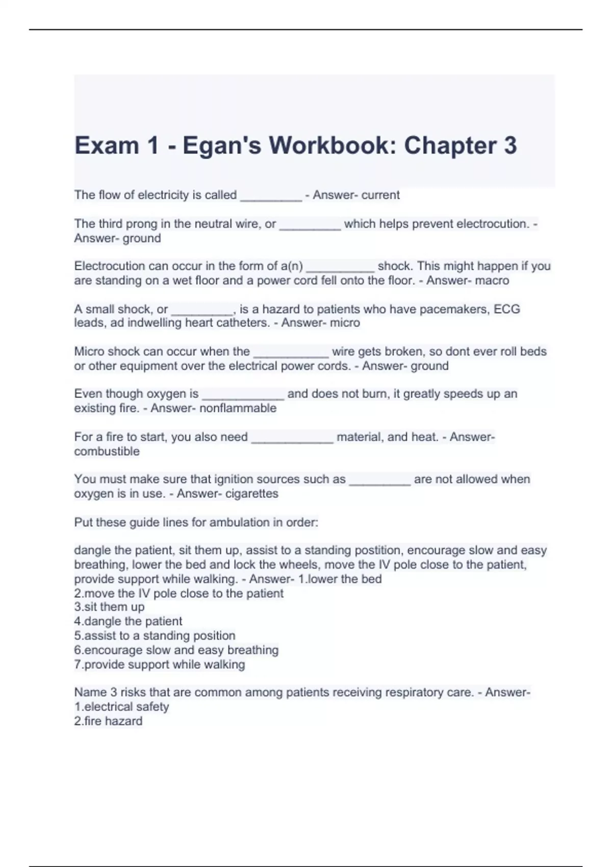 Exam 1 - Egan's Workbook Chapter 3 Questions and Answers - Egan\'s - Stuvia US