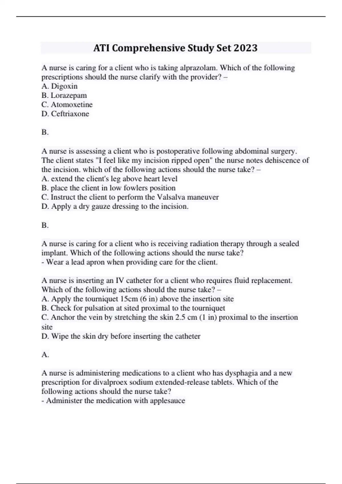 ATI Comprehensive Study Set 2023 - Stuvia US