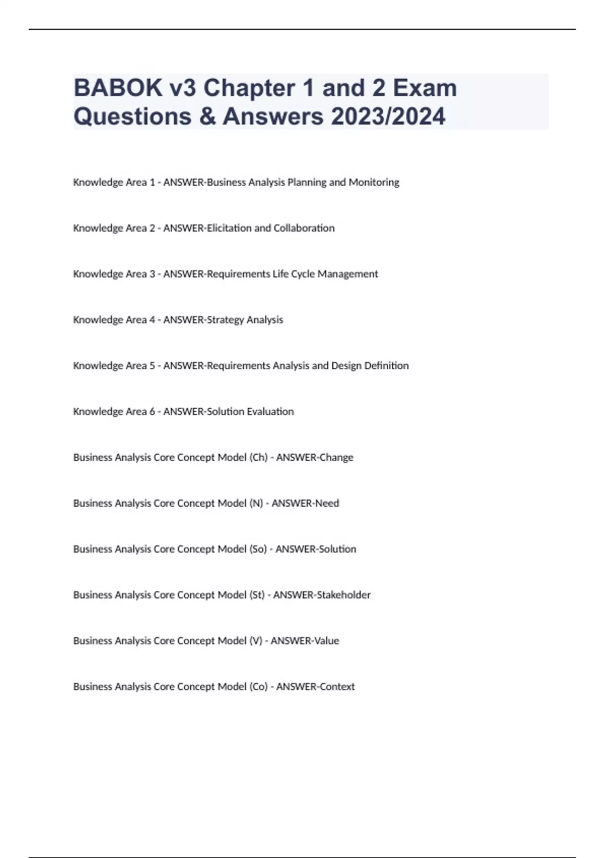 BABOK v3 Chapter 1 and 2 Exam Questions & Answers 2023/2024 - BABOK v3 ...