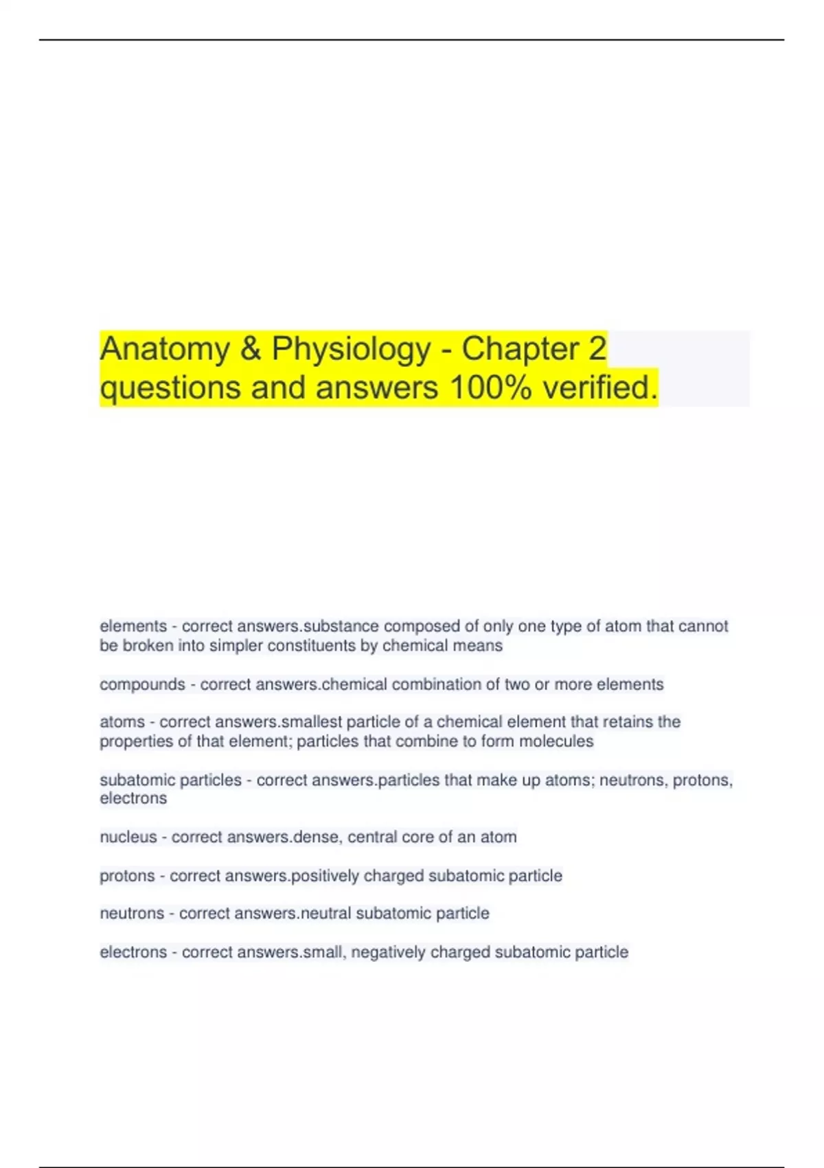 Anatomy & Physiology - Chapter 2 questions and answers 100% verified ...