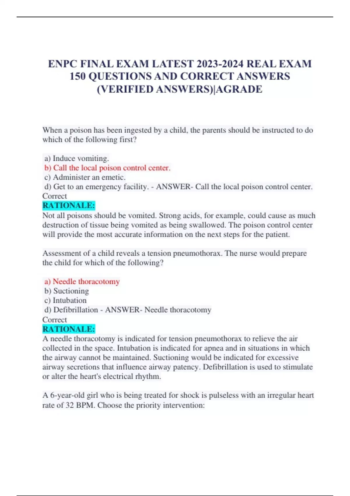 ENPC FINAL EXAM LATEST REAL EXAM 150 QUESTIONS AND CORRECT ANSWERS ...