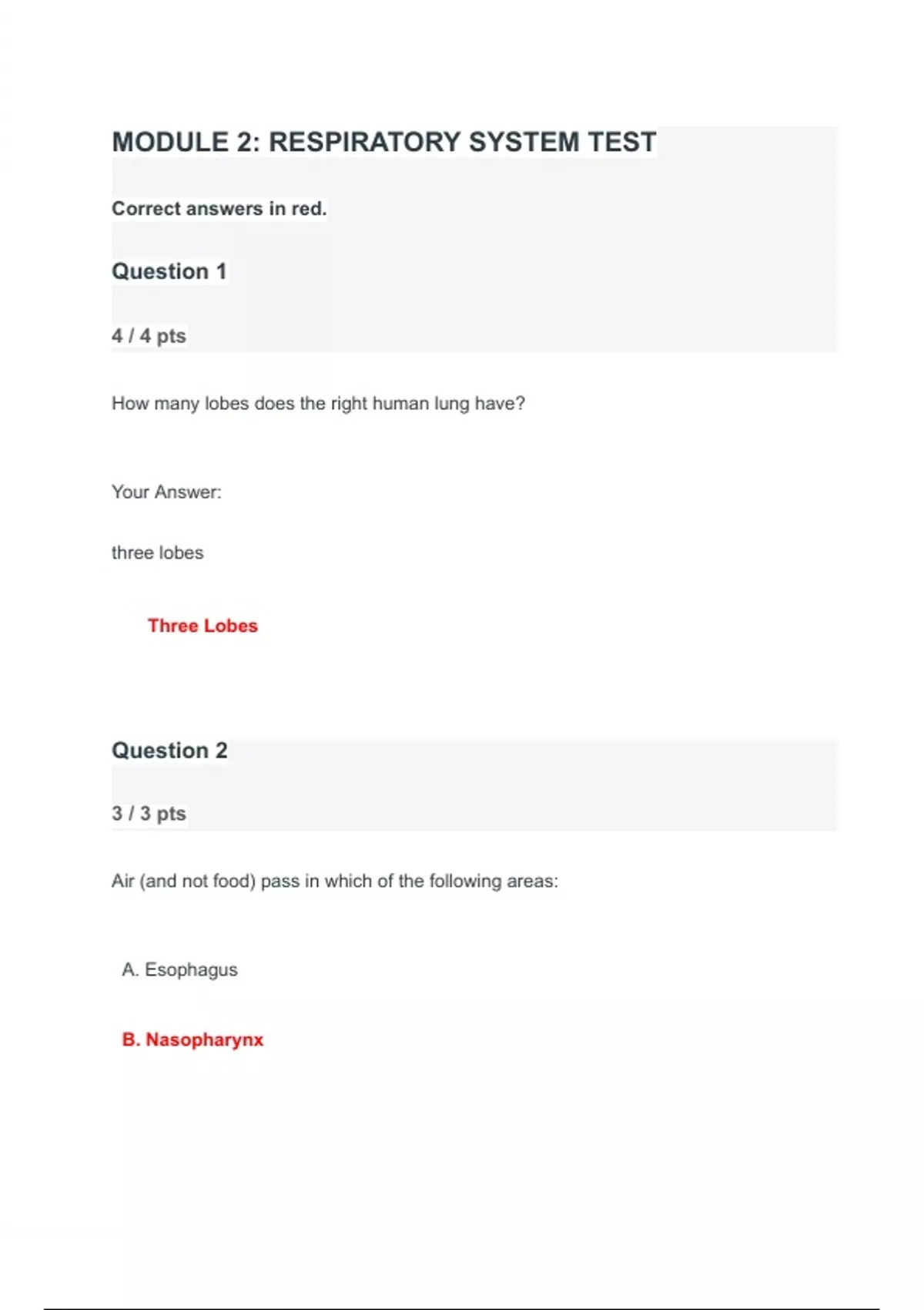 A&P 1 101 Module 2 Respiratory system Exam Questions & Answers ...