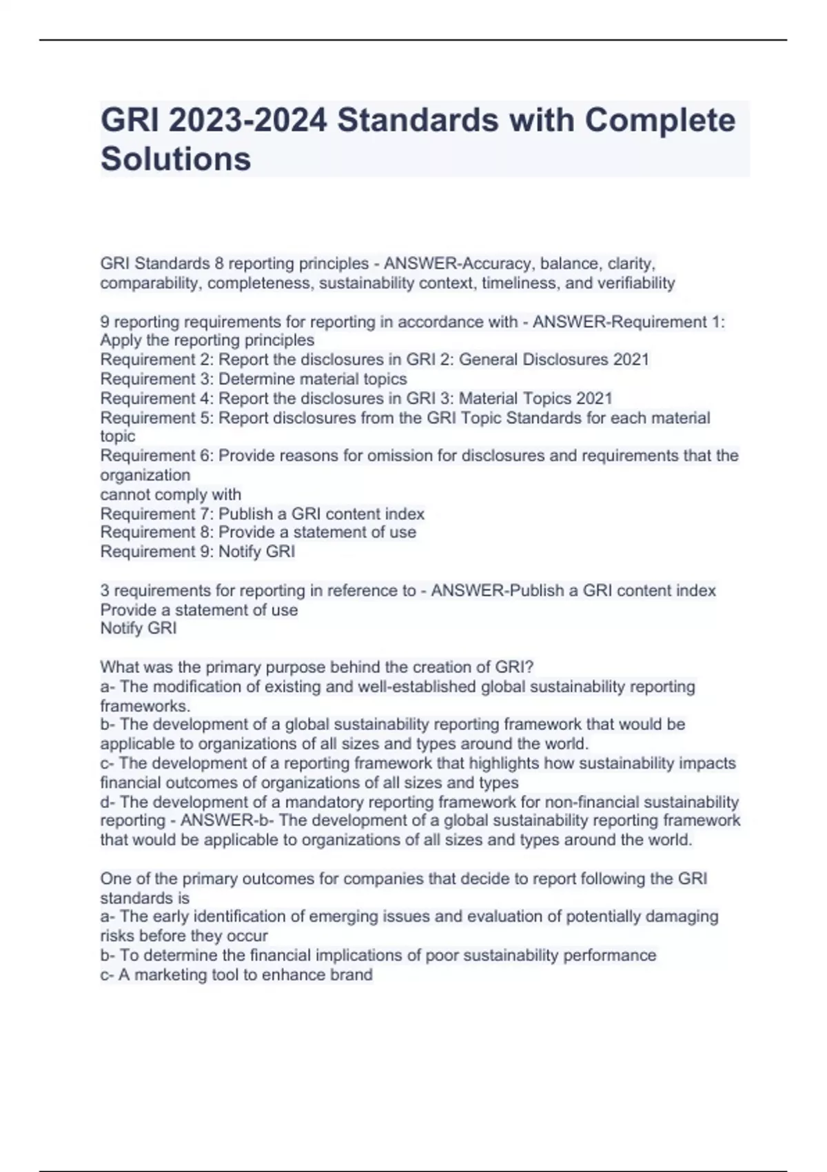 GRI Standards with Complete Solutions - GRI - Stuvia US