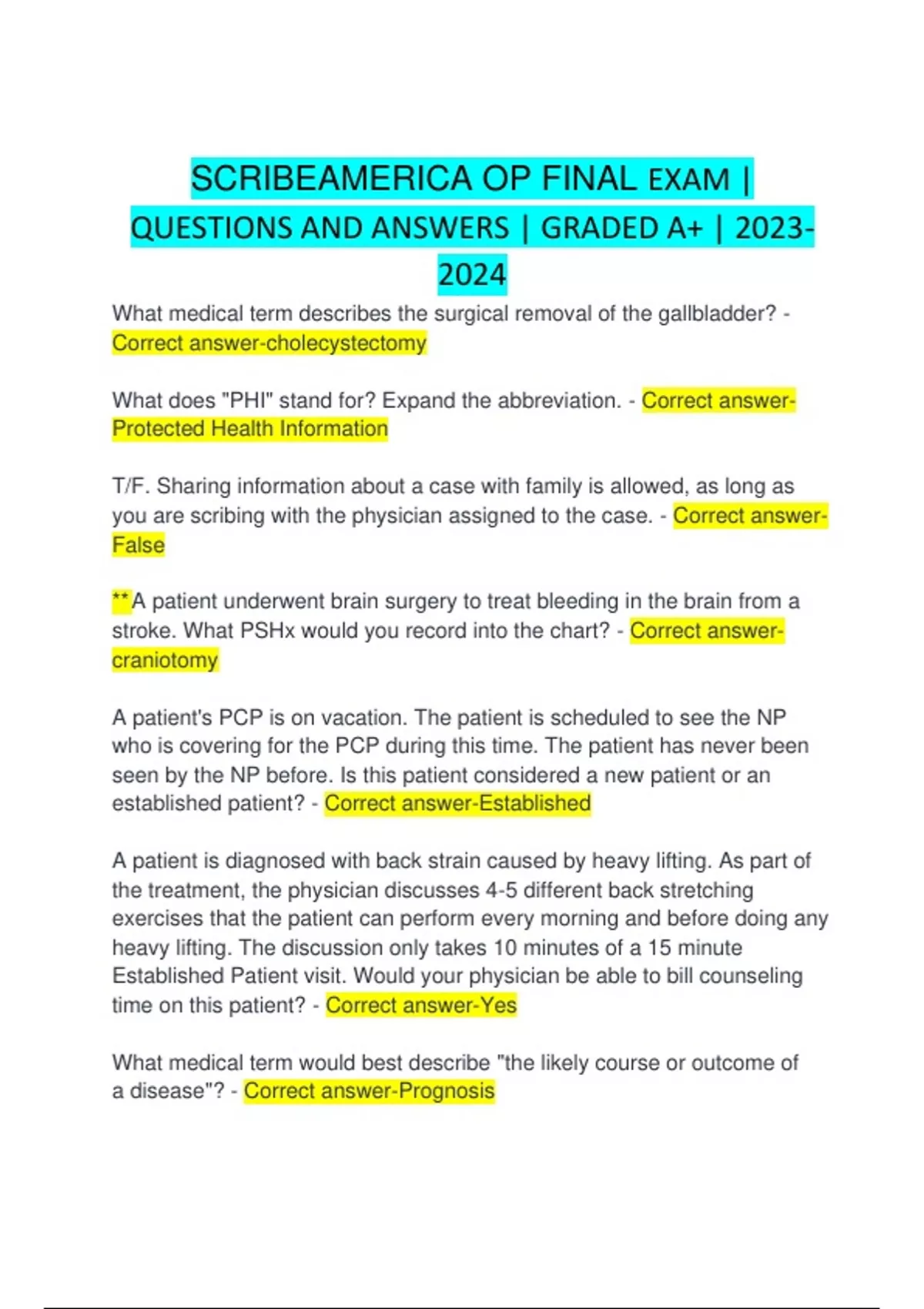 SCRIBEAMERICA OP FINAL EXAM | QUESTIONS AND ANSWERS | GRADED A+ ...