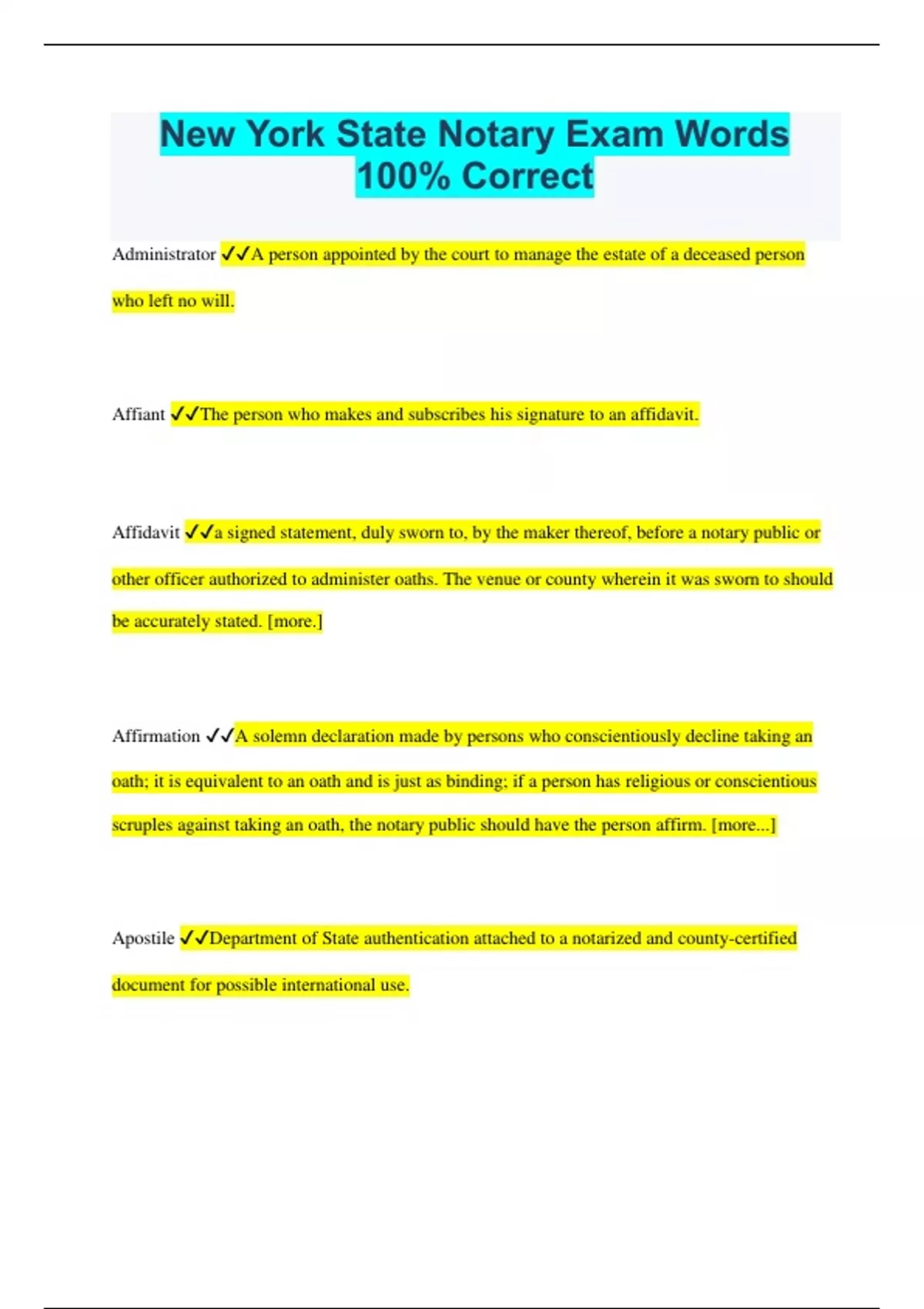 New York State Notary Exam Words 100% Correct - New York State Notary ...