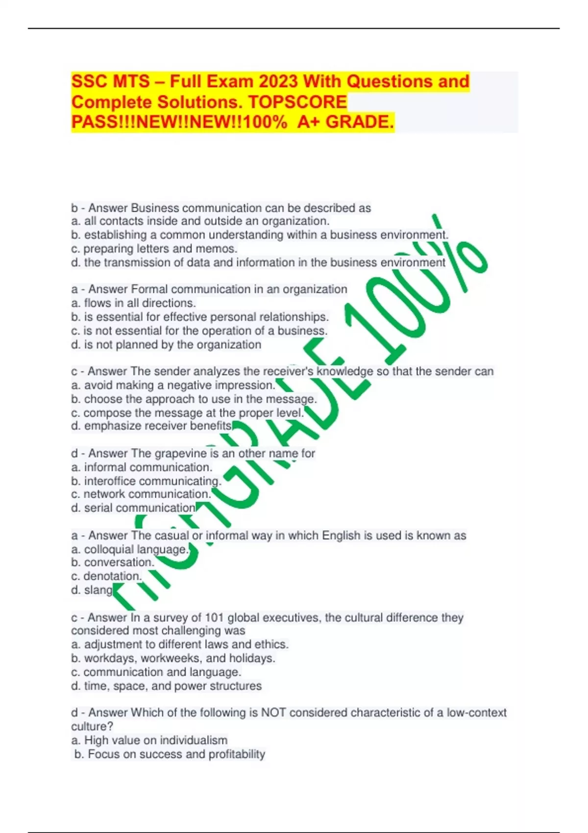 SSC MTS – Full Exam 2023 With Questions and Complete Solutions. TOPSCORE PASS!!!NEW!!NEW!!100 ...