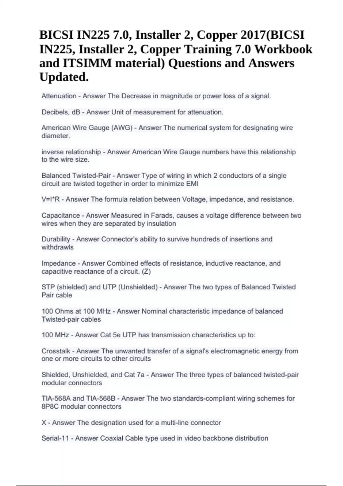 BICSI IN225 7.0, Installer 2, Copper 2017(BICSI IN225, Installer 2, Copper Training 7.0 Workbook ...