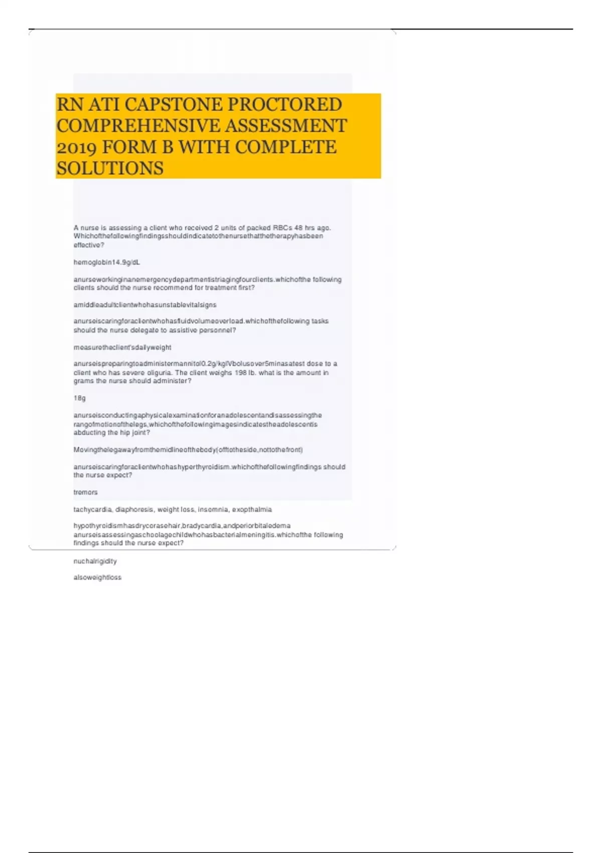 RN ATI CAPSTONE PROCTORED COMPREHENSIVE ASSESSMENT 2019 FORM B WITH ...