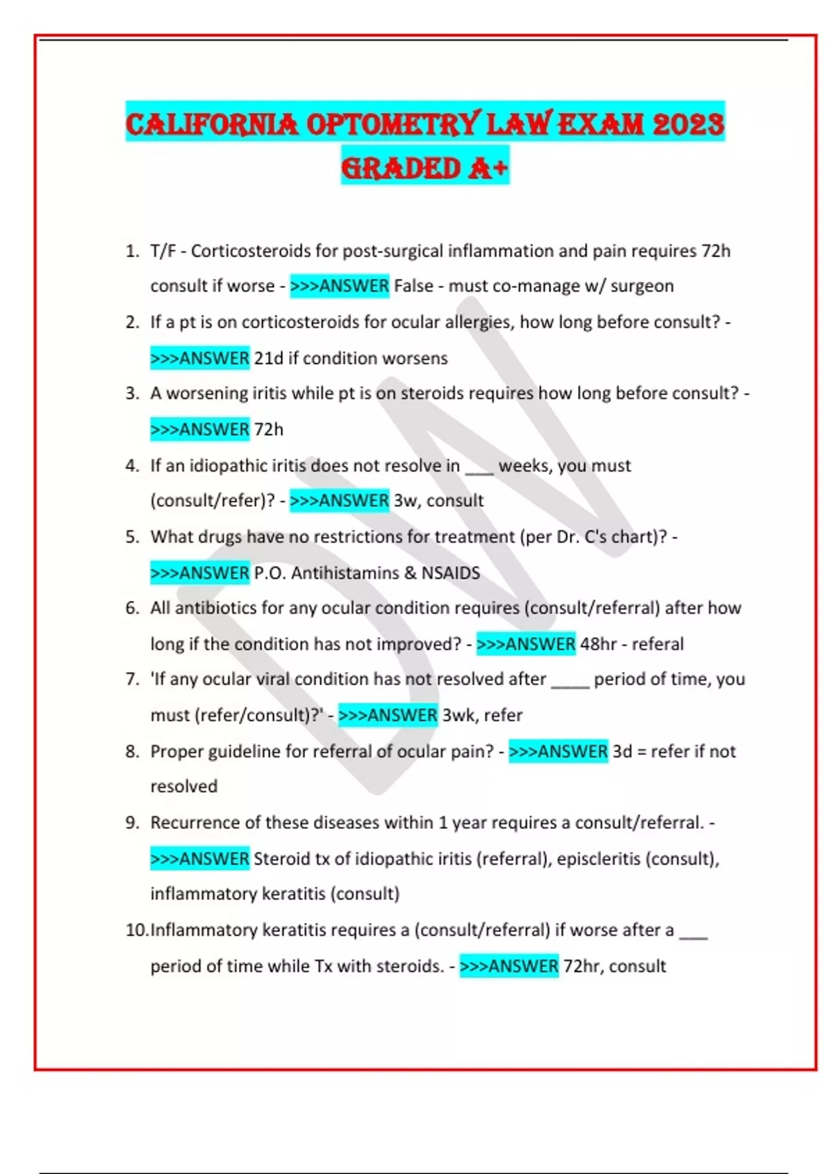 California Optometry Law Exam 2023 GRADED A+ - Health Care - Stuvia US