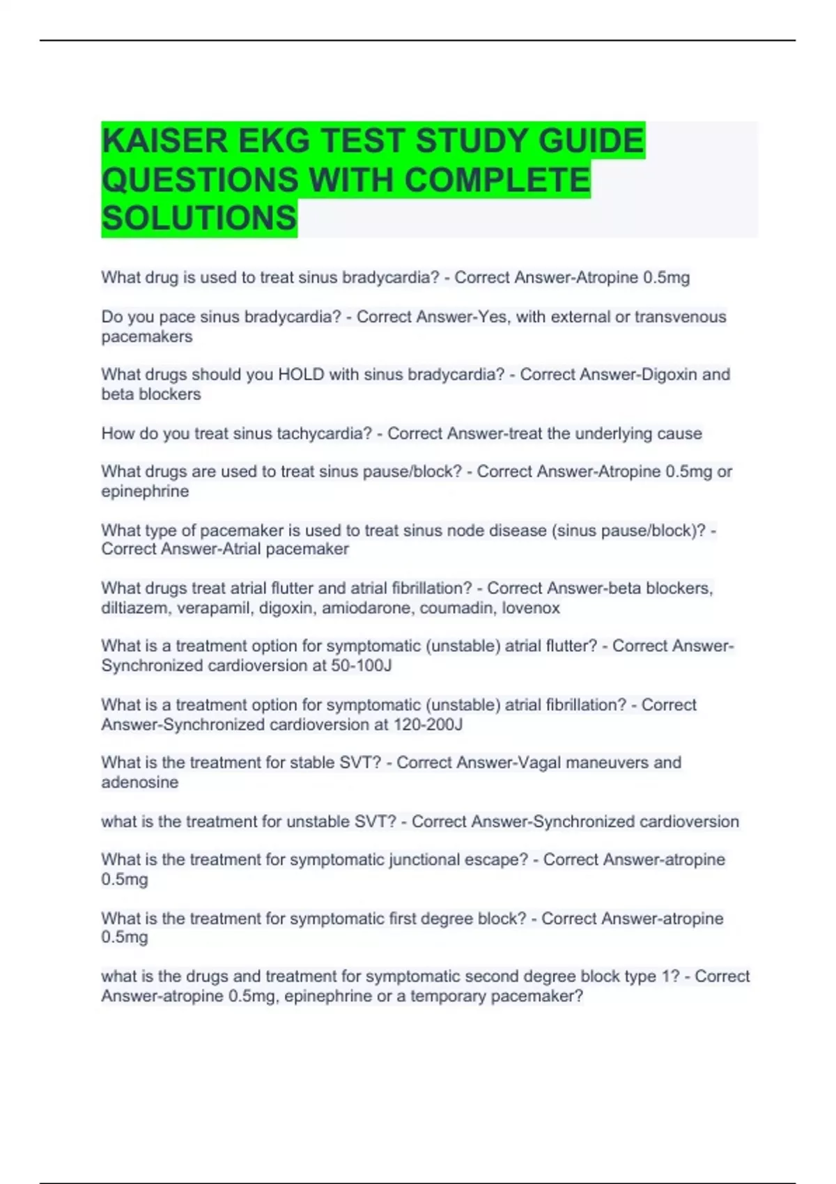 KAISER EKG TEST STUDY GUIDE QUESTIONS WITH COMPLETE SOLUTIONS - KAISER ...