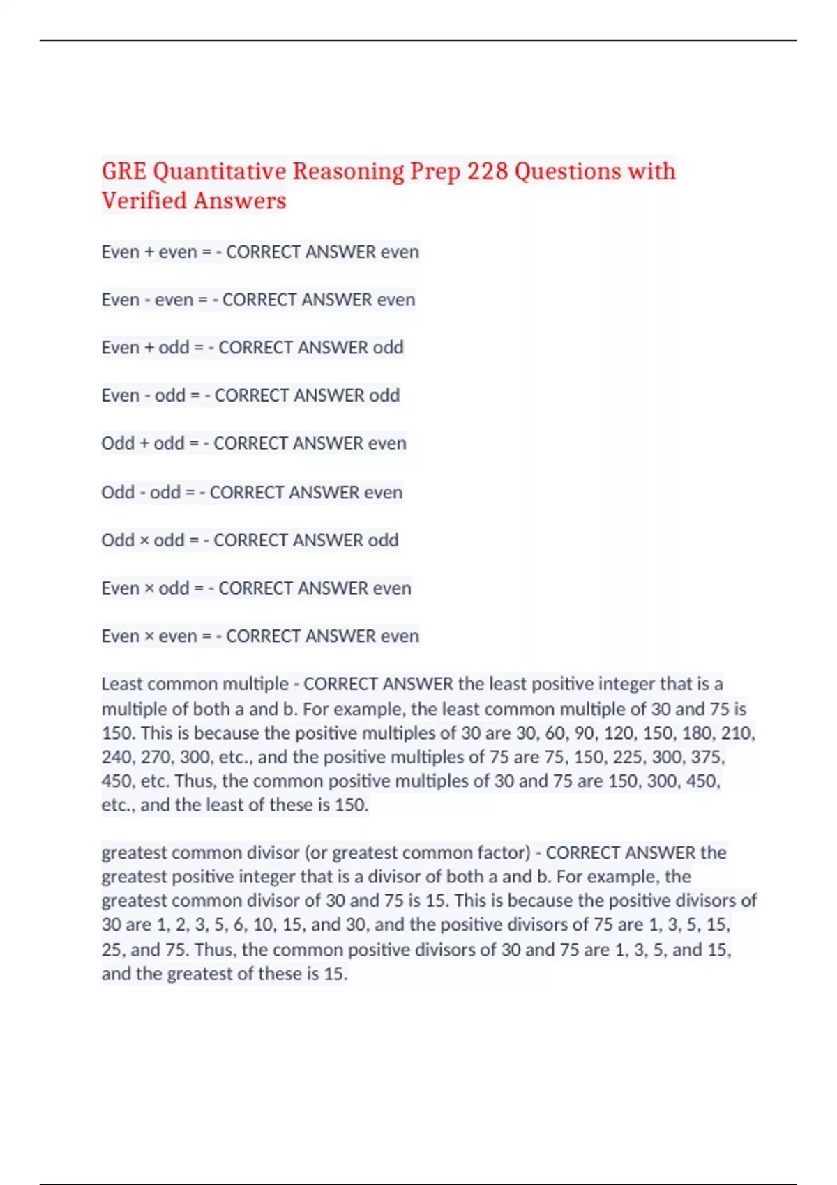 GRE Quantitative Reasoning Prep 228 Questions with Verified Answers,100 ...