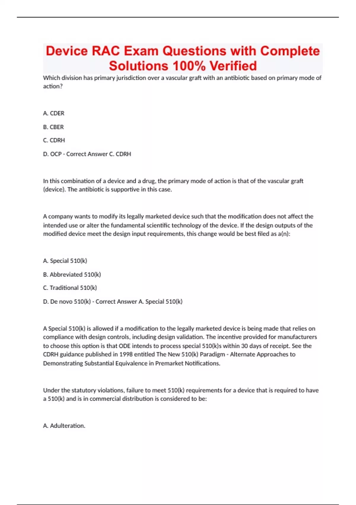 Device RAC Exam Questions with Complete Solutions 100% Verified - RAC ...