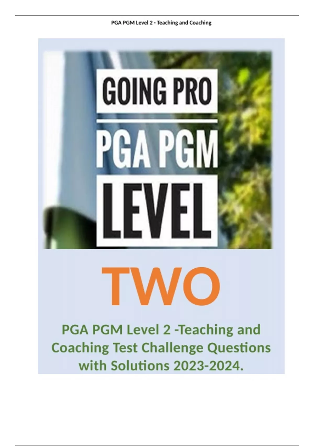 PGA PGM Level 2 -Teaching and Coaching Test Challenge Questions with ...