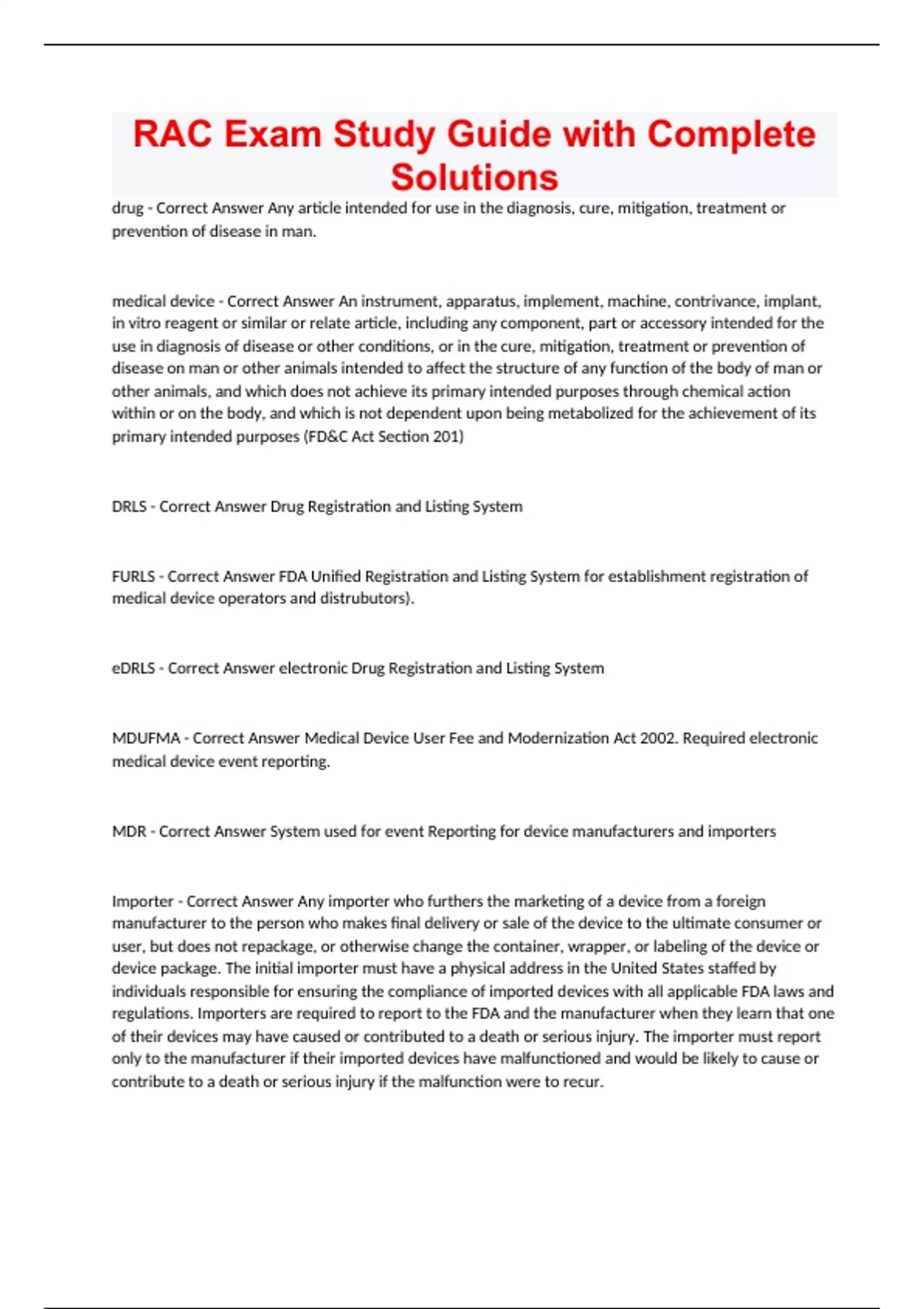 RAC Exam Study Guide with Complete Solutions - RAC - Stuvia US