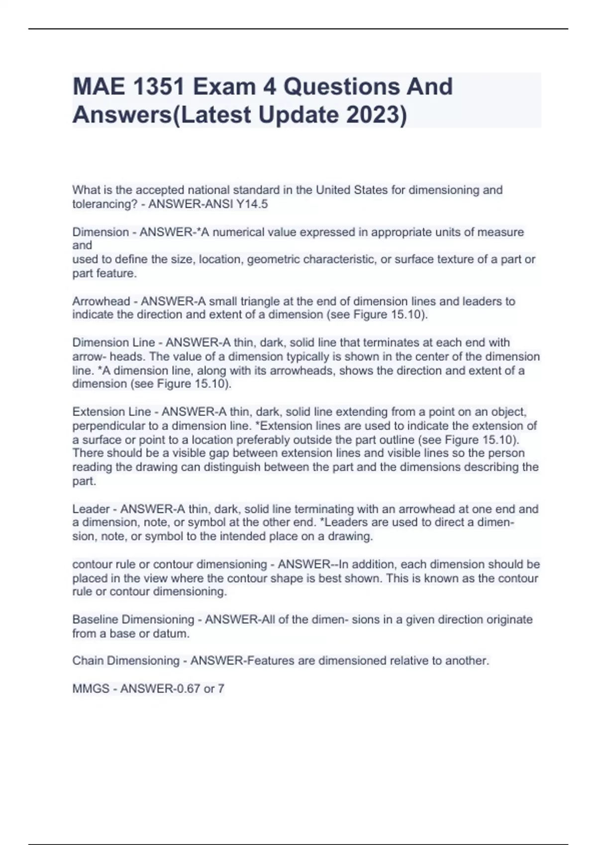 MAE 1351 Exam 4 Questions And Answers(Latest Update 2023) - MAE 1351 ...