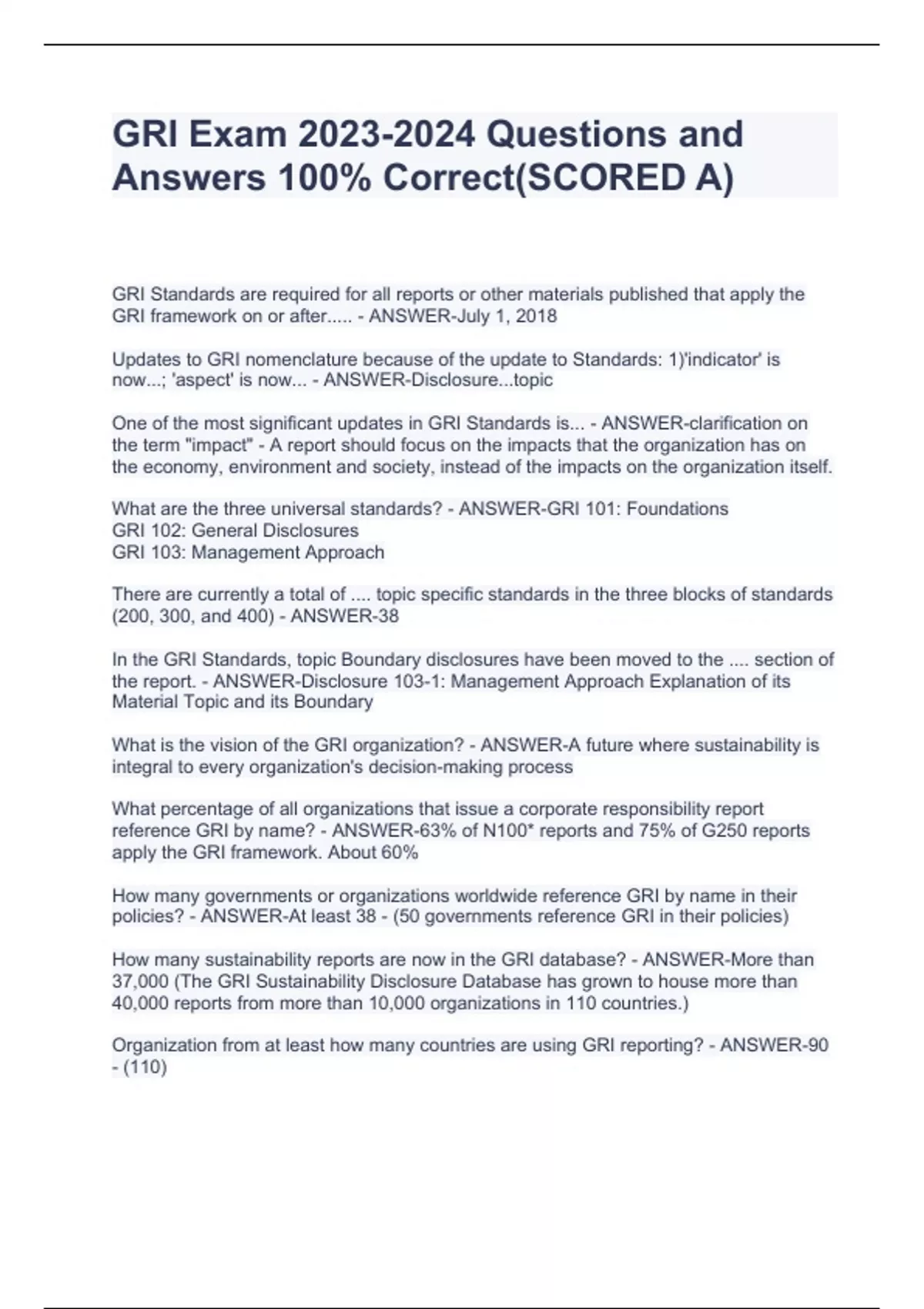 GRI, Latest Update with Complete Solutions(SCORED A) - GRI, - Stuvia US