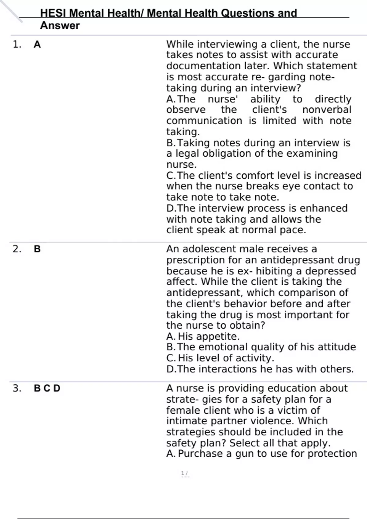 HESI Mental Health/ Mental Health Questions and Answer - Stuvia US