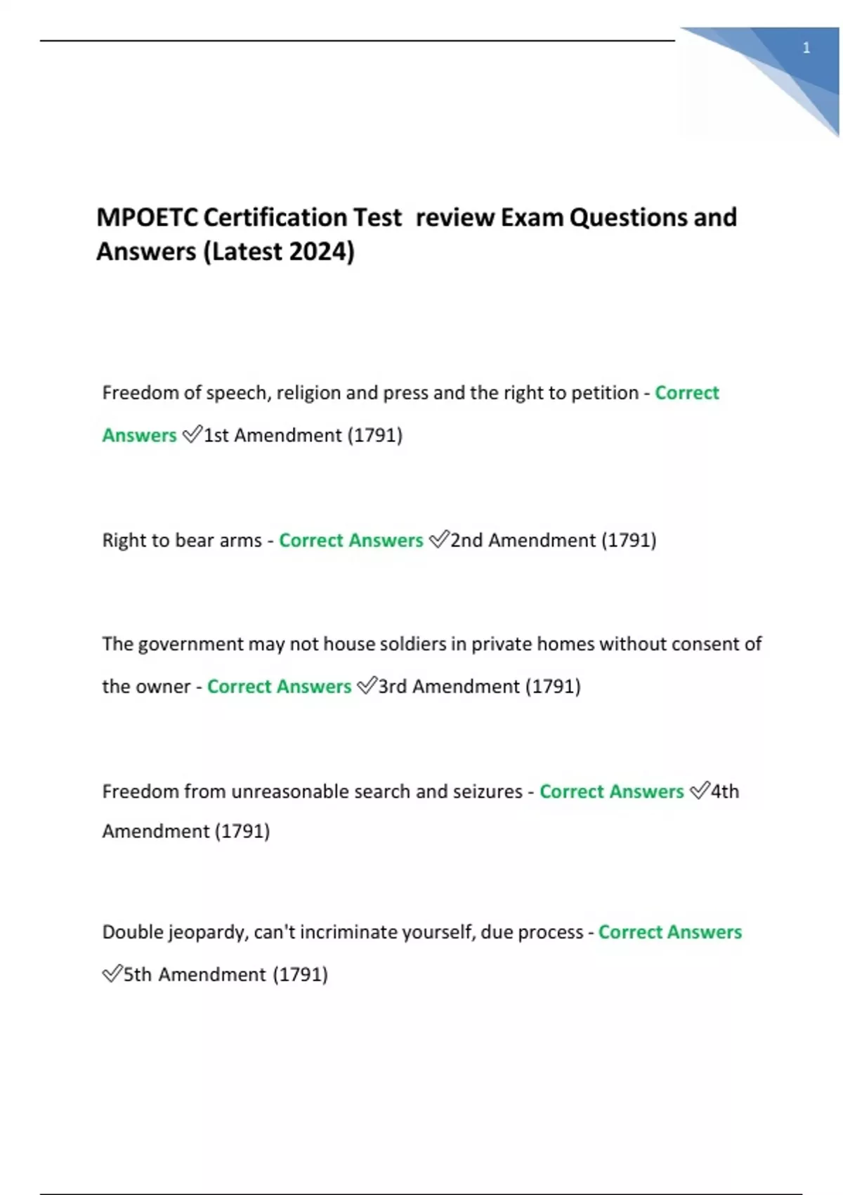 MPOETC Certification Test review Exam Questions and Answers (Latest ...
