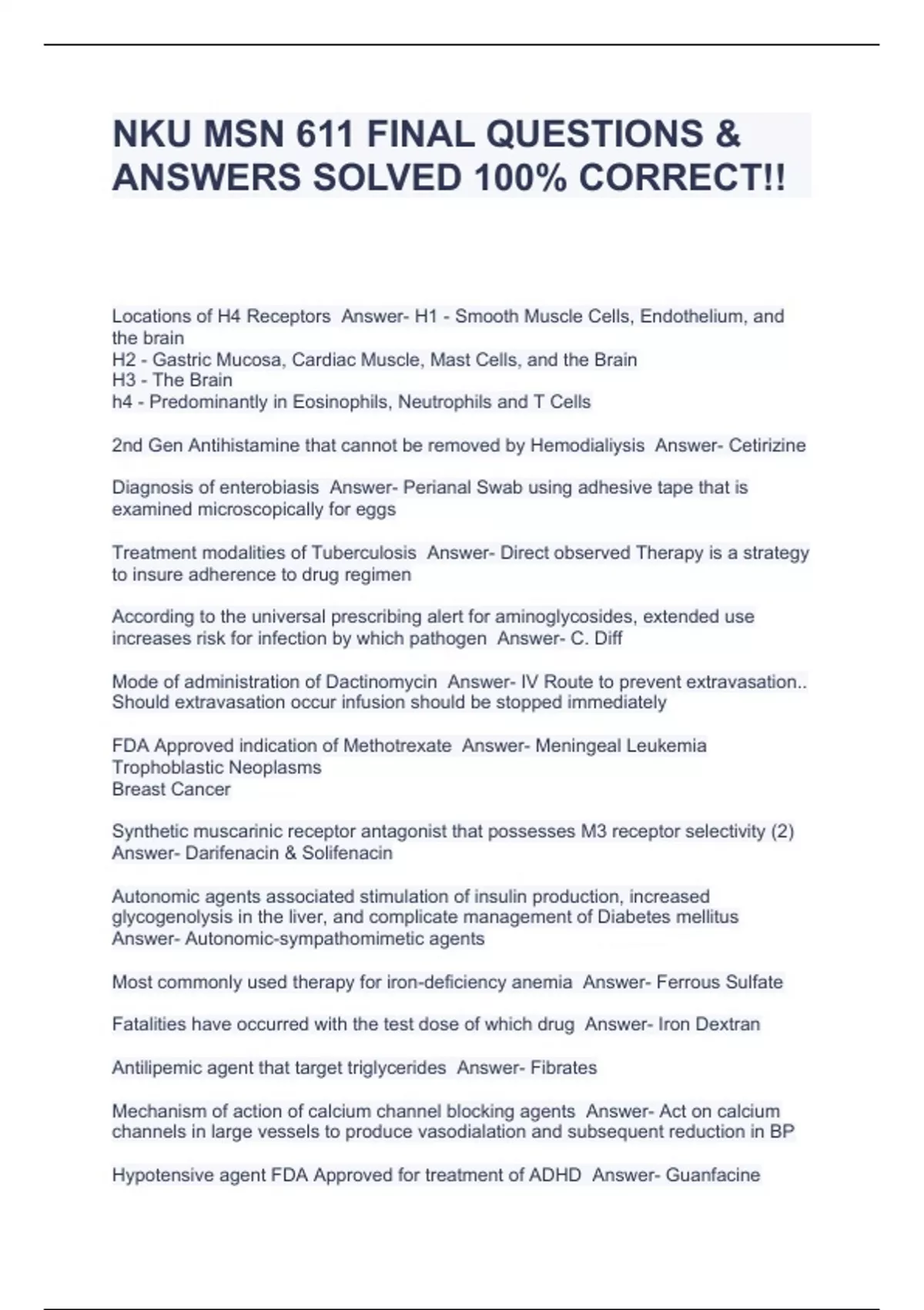 NKU MSN 611 FINAL QUESTIONS & ANSWERS SOLVED 100% CORRECT!! - NKU MSN 611 - Stuvia US