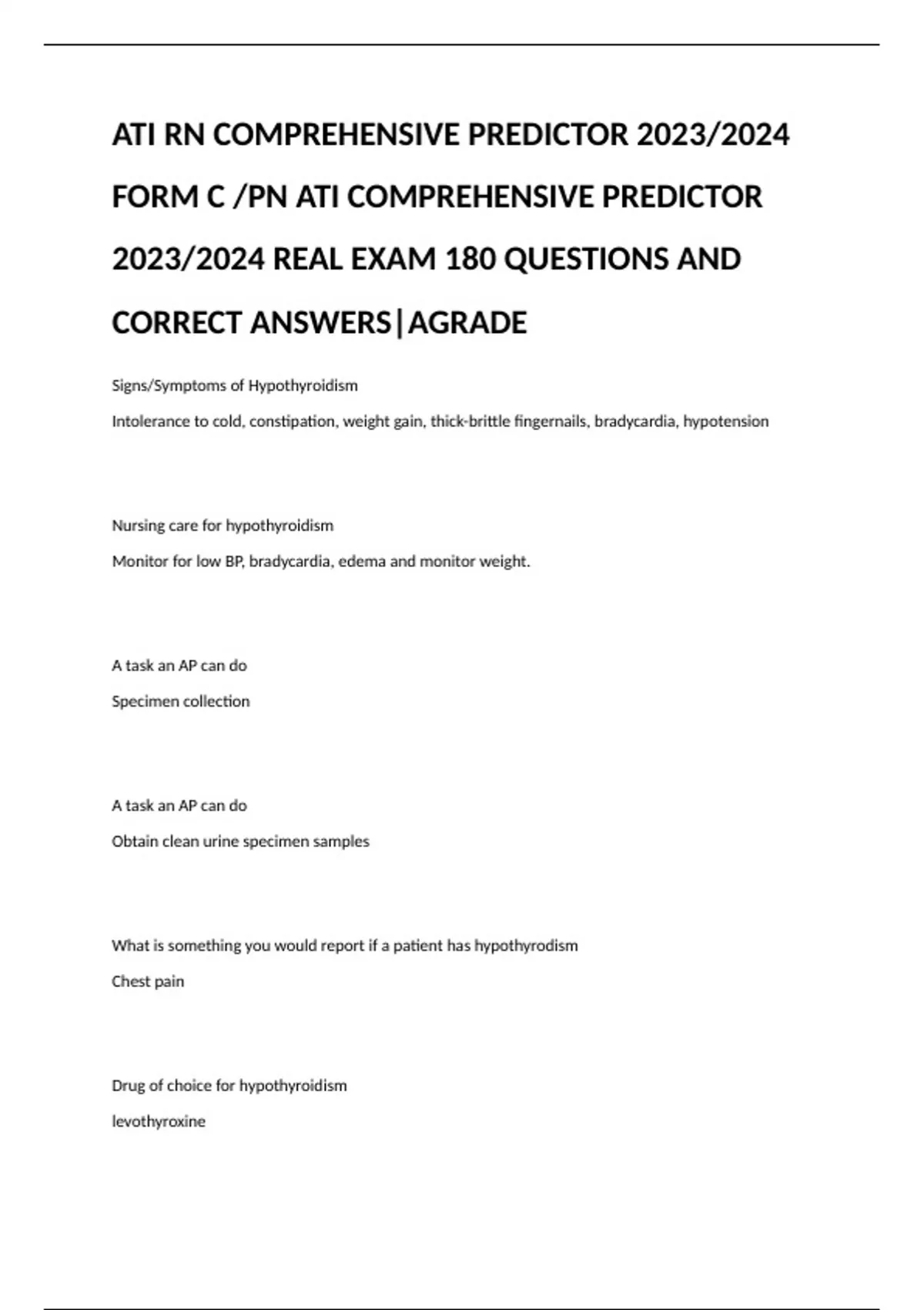 ATI RN COMPREHENSIVE PREDICTOR 2023/2024 FORM C /PN ATI COMPREHENSIVE ...