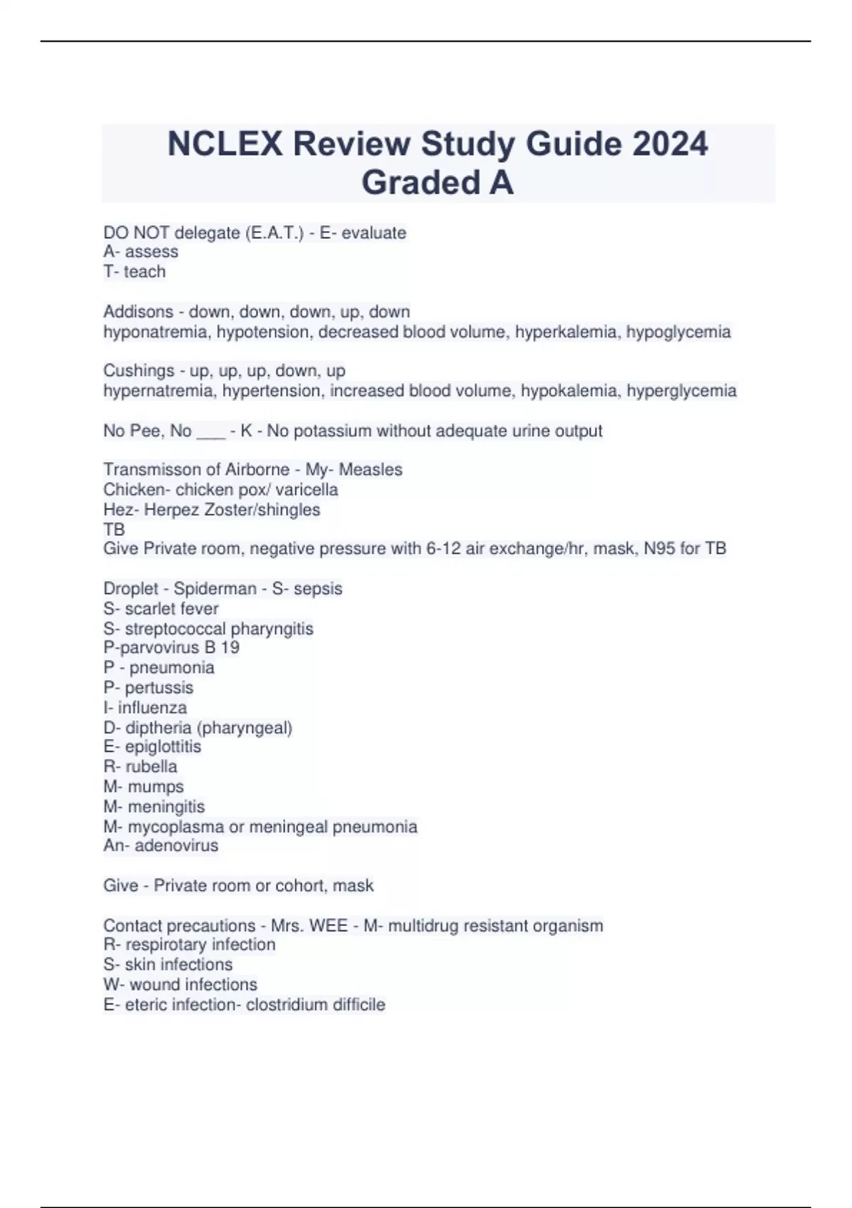 NCLEX Review Study Guide 2024 Graded A - Nclex - Stuvia US