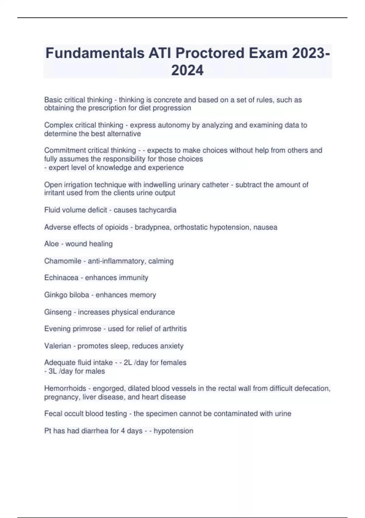 Fundamentals ATI Proctored Exam - Fundamentals ATI - Stuvia US