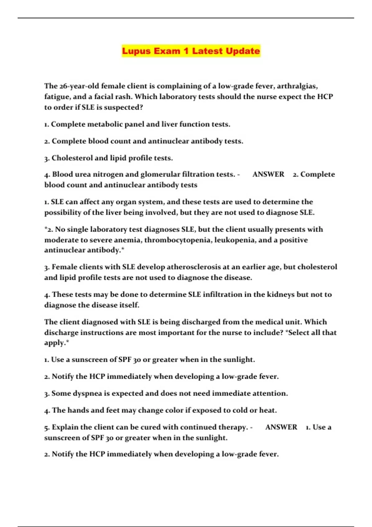 Lupus Exam 1 Latest Update - Lupus - Stuvia US