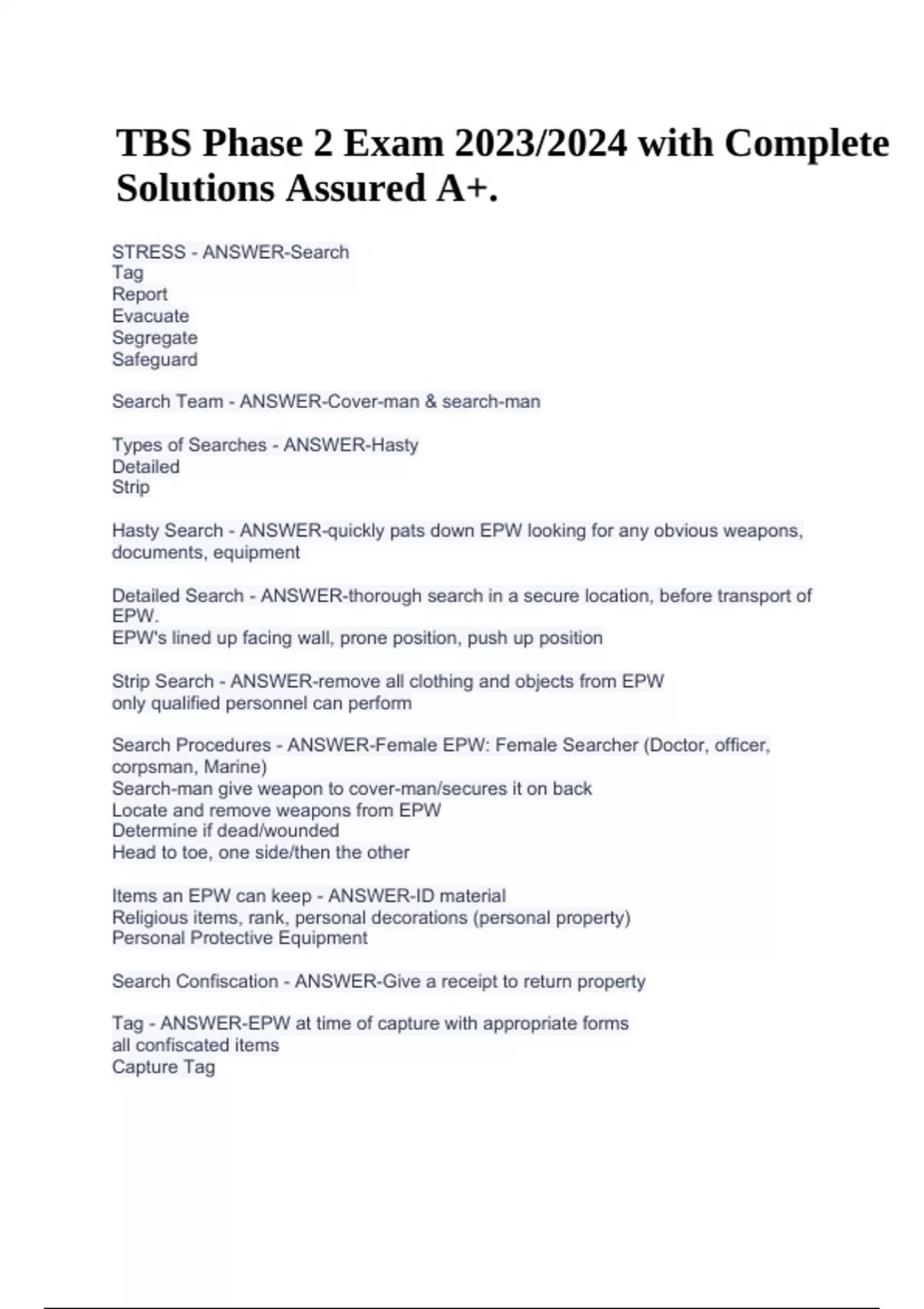 TBS Phase 2 Exam 2023/2024 with Complete Solutions Assured A+. - TBS ...