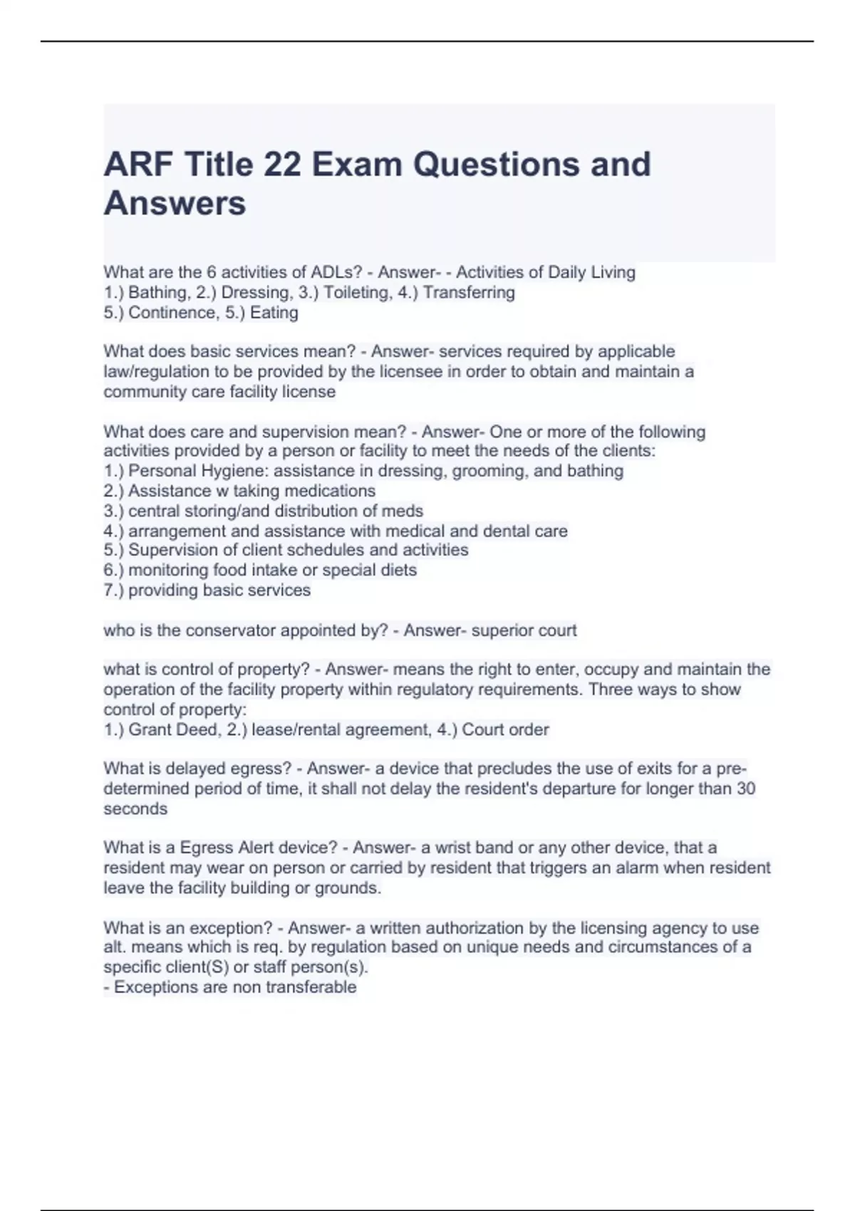 ARF Title 22 Exam Questions and Answers Graded A - ARF - Stuvia US