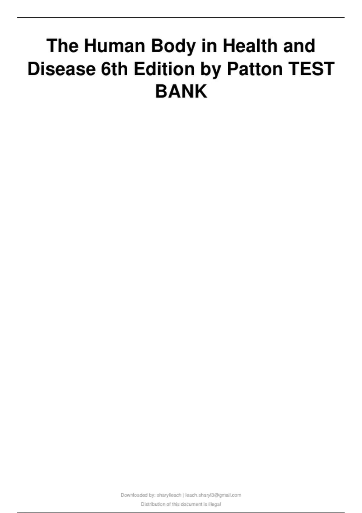 Human Body in Health and Disease 6th Edition Patton Test Bank| Chapter ...