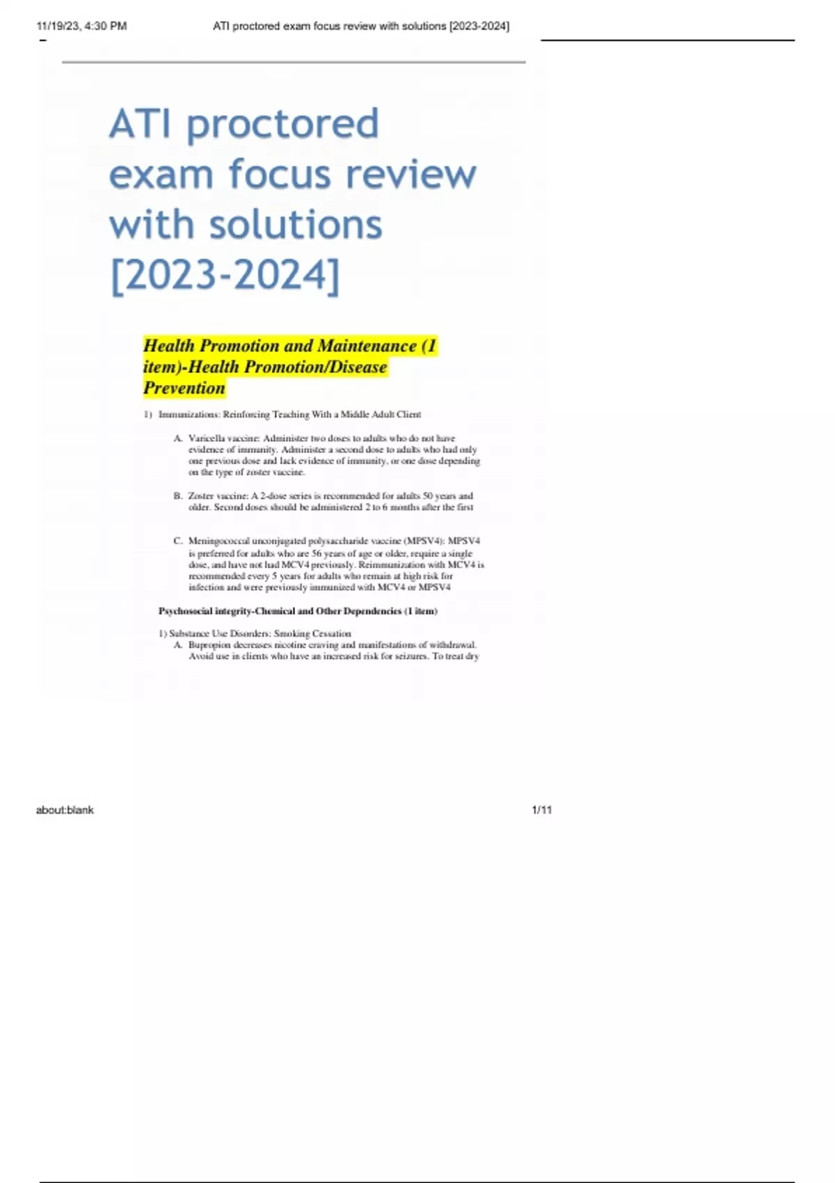 ATI proctored exam focus review with solutions [] - Nursing - Stuvia US