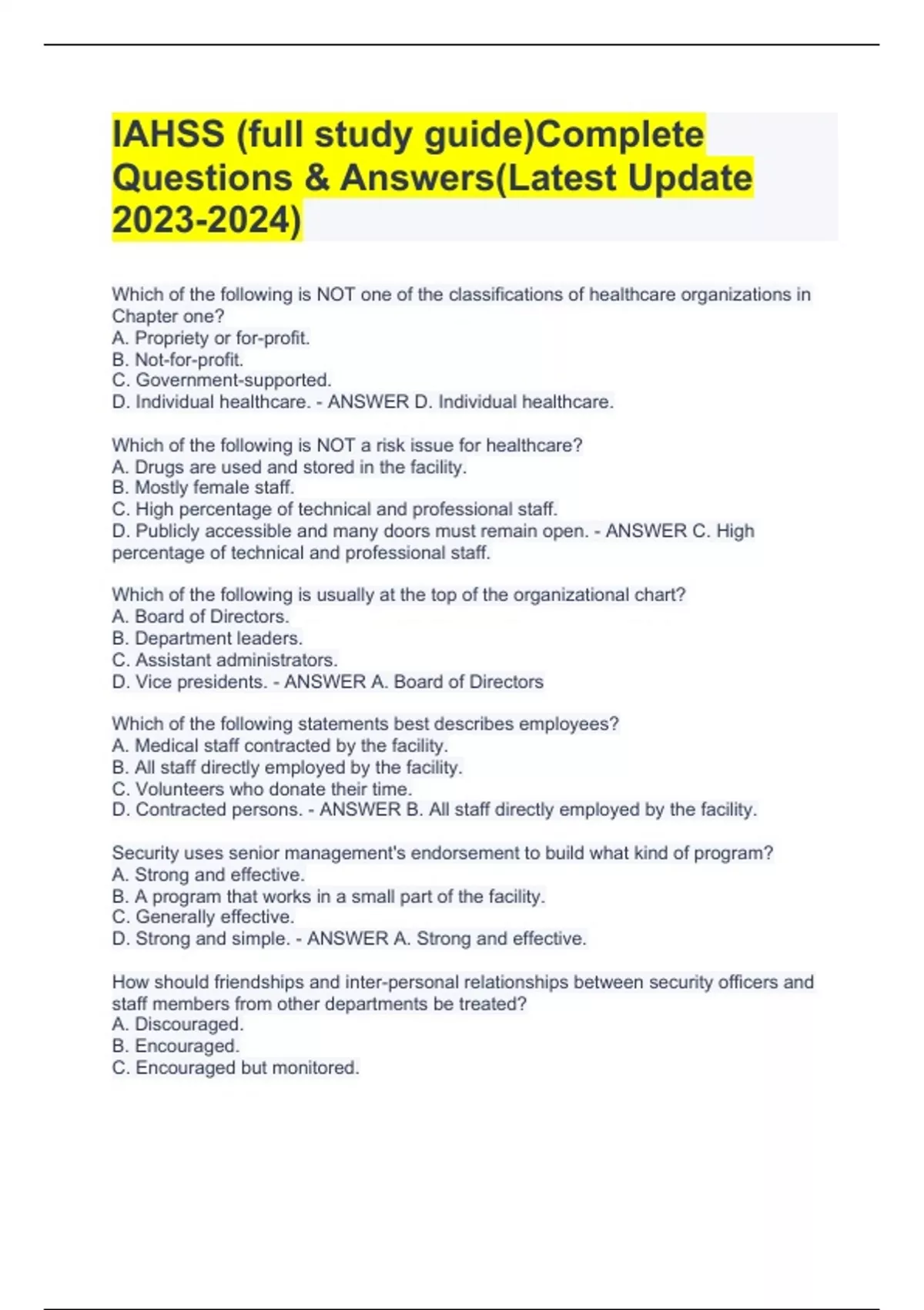IAHSS (full study guide)Complete Questions & Answers(Latest Update ...