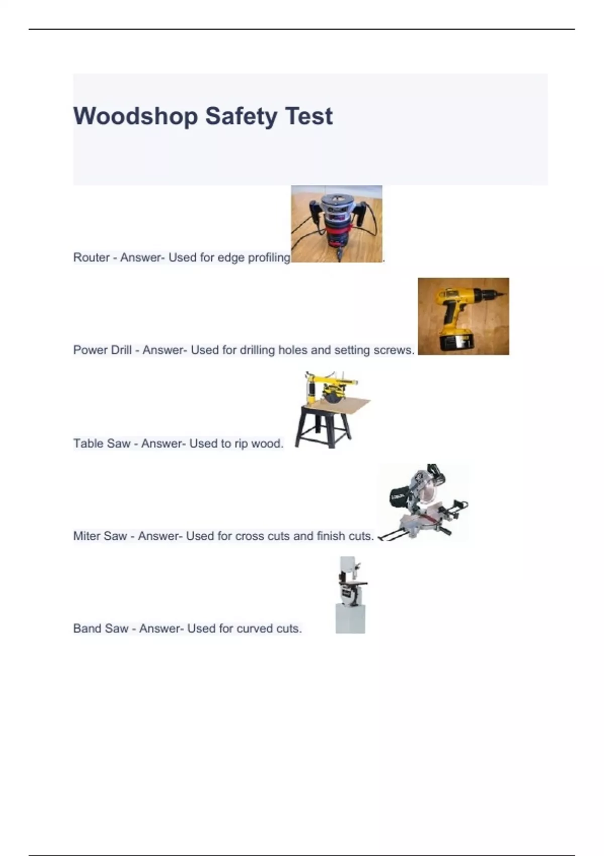Woodshop Safety Test-solved - Woodshop - Stuvia US