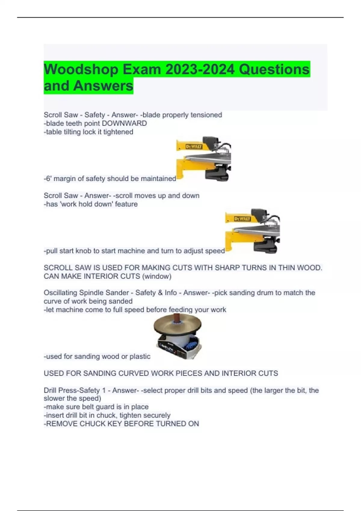 Woodshop Exam Questions and Answers - Woodshop - Stuvia US