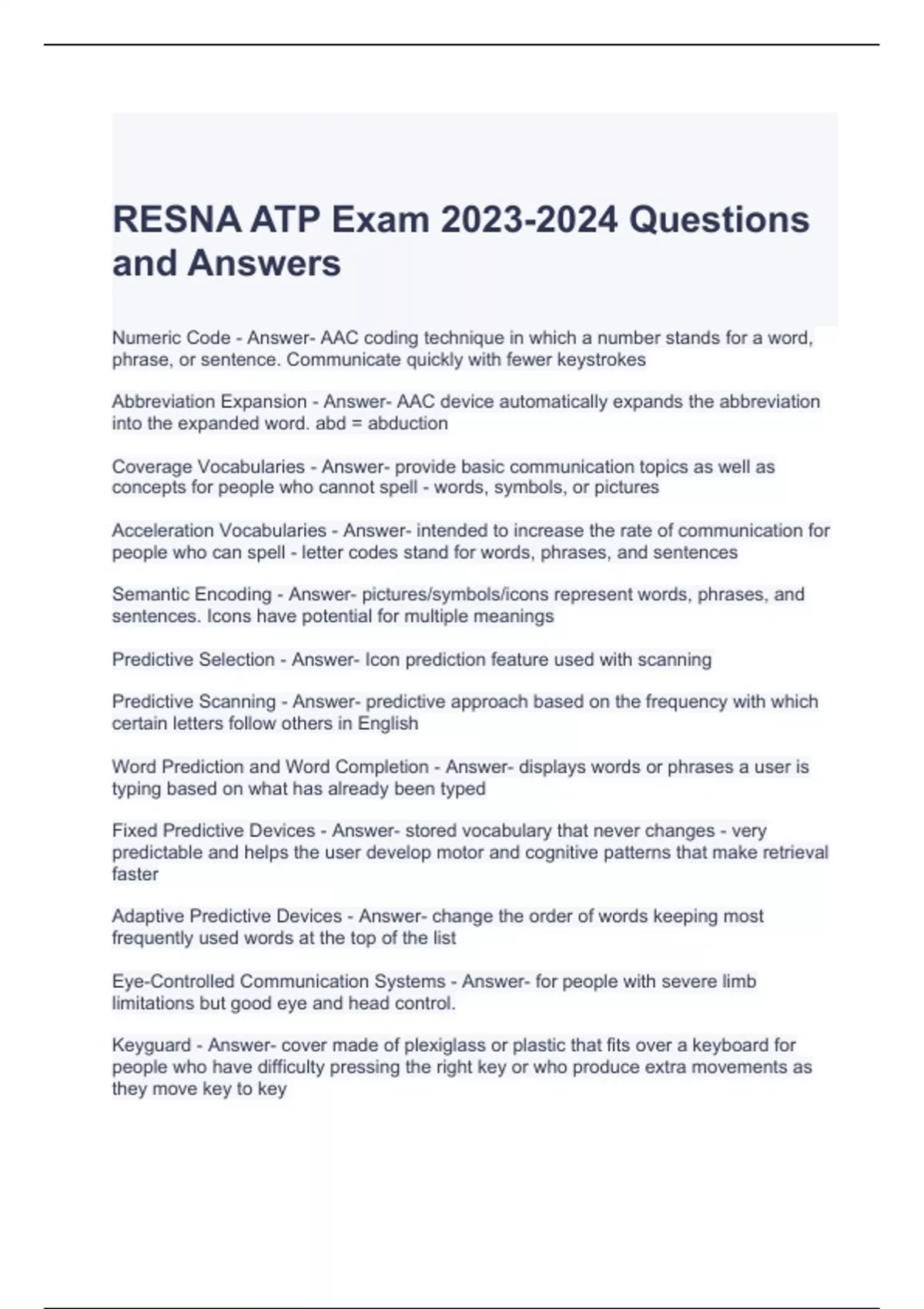 RESNA ATP Exam Questions and Answers - RESNA ATP - Stuvia UK