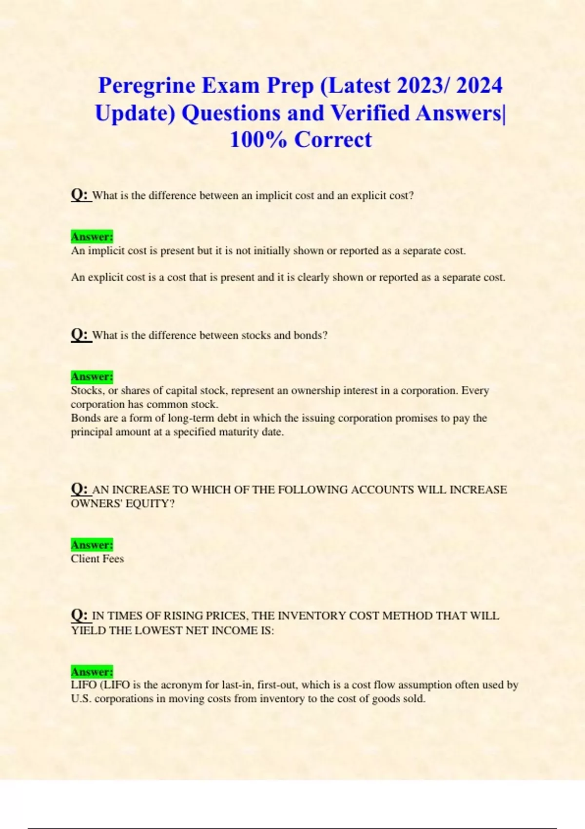 Peregrine Exam Prep (Latest 2023/ 2024 Update) Questions and Verified ...