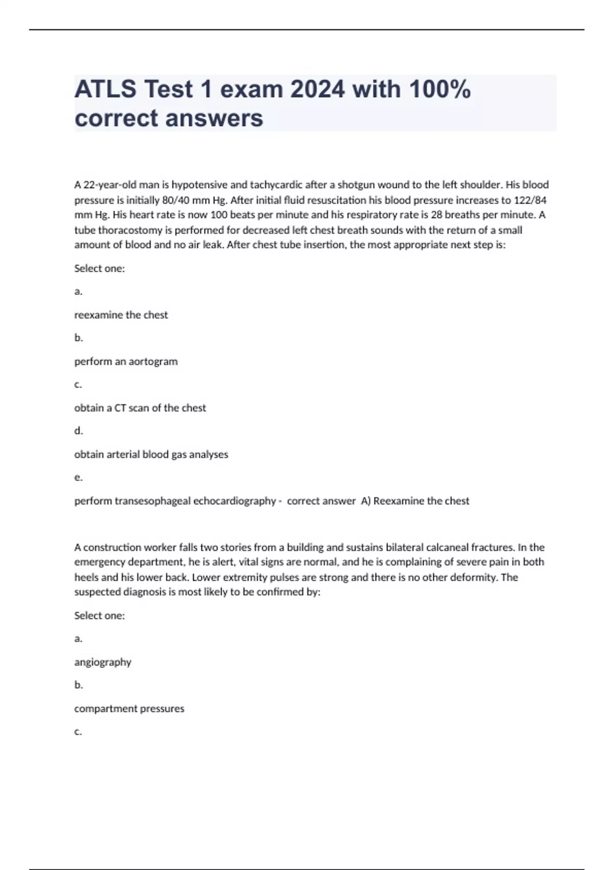 ATLS Test 1 exam 2024 with 100% correct answers - ATLS - Stuvia US